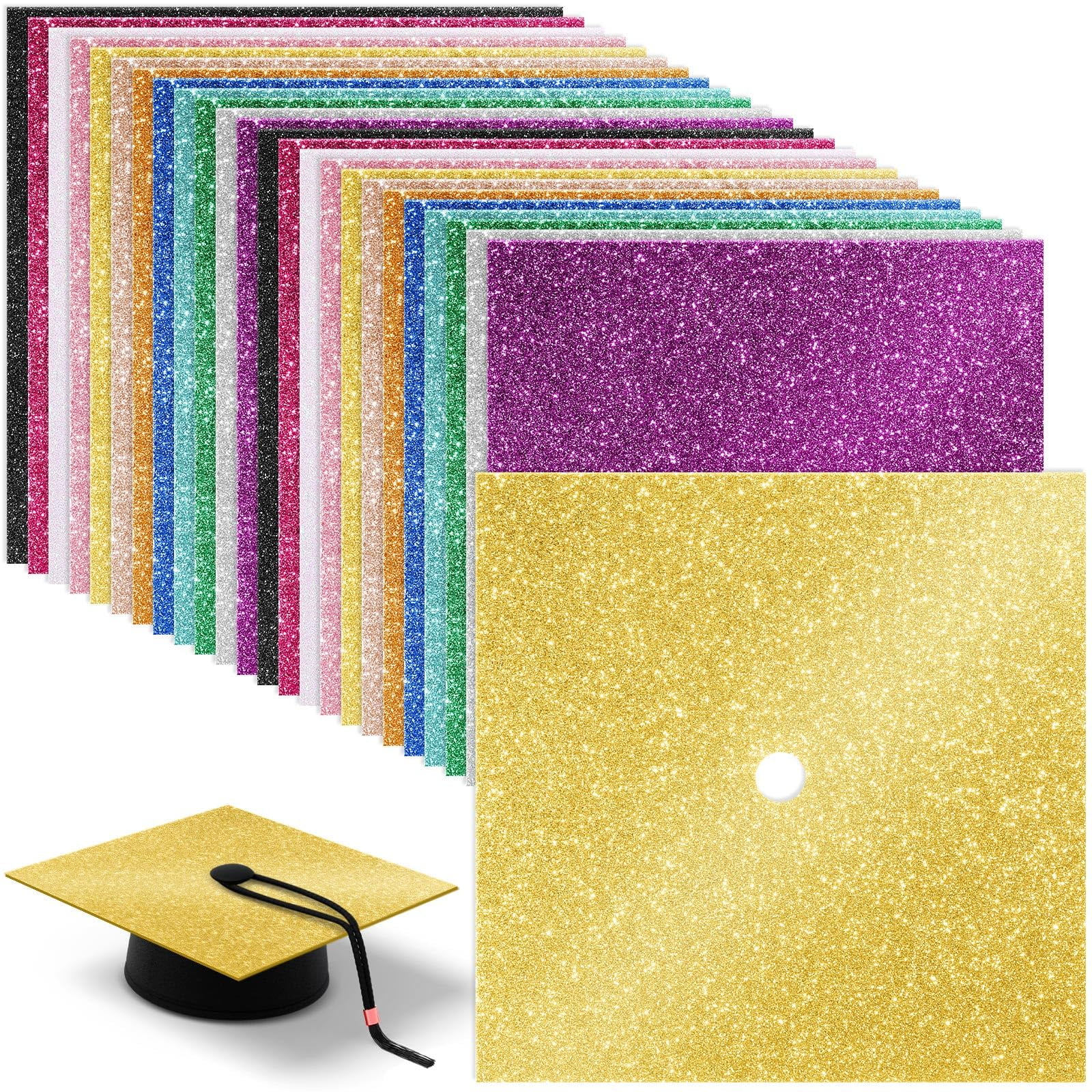 Gersoniel 24 Sheets Glitter MMF7 Construction Paper for Graduation Cap ...