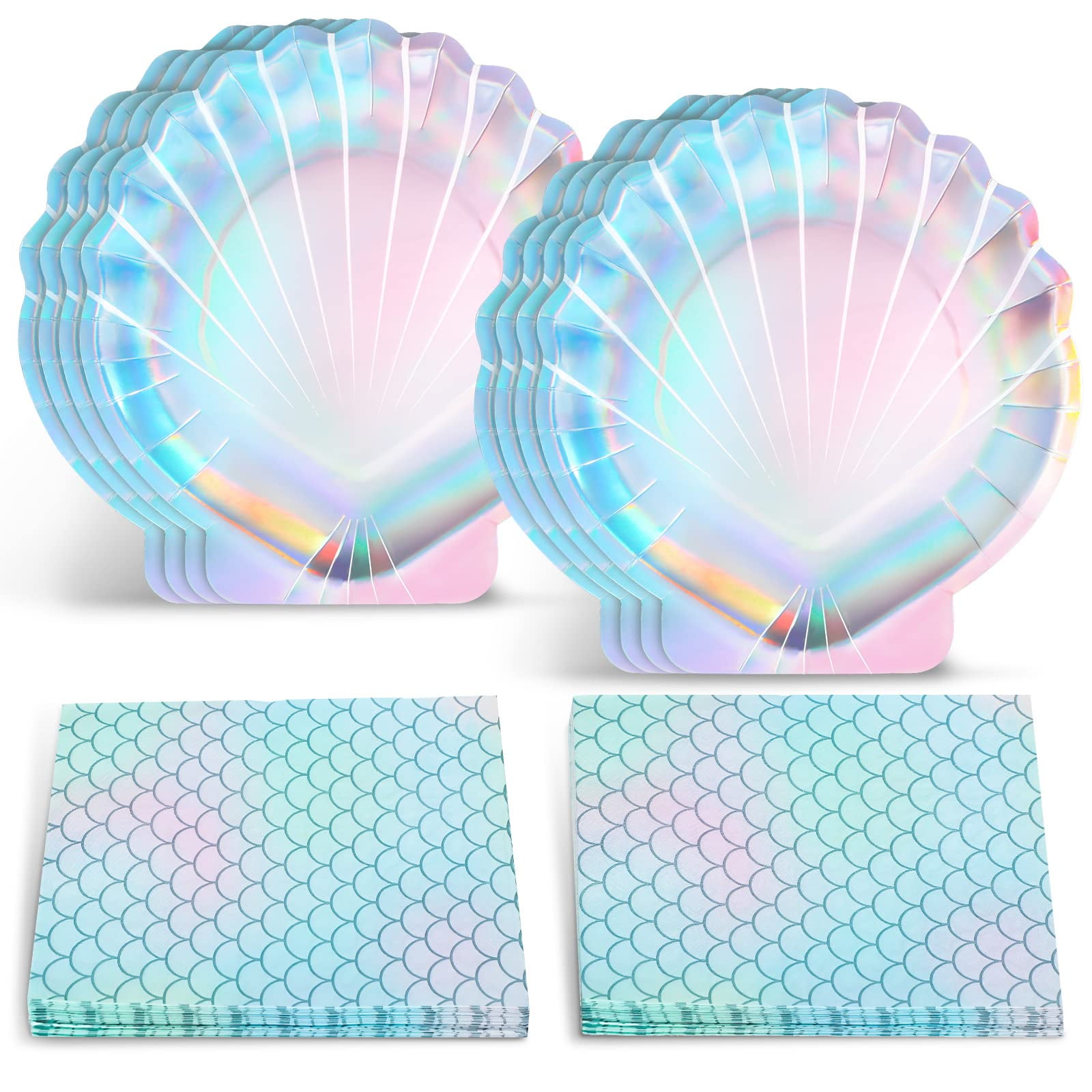 Gersoniel 40 Pcs Iridescent Mermaid Party BSL1 Supplies Set, 20 Clam ...