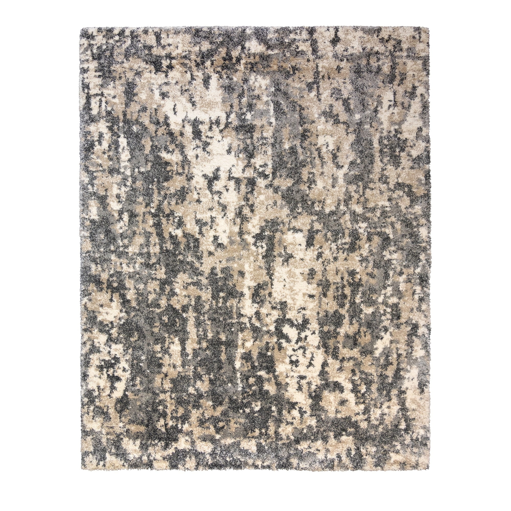 Gertmenian Chaise Moab Modern Abstract Camo Grey/Beige/Ivory Plush Shag ...