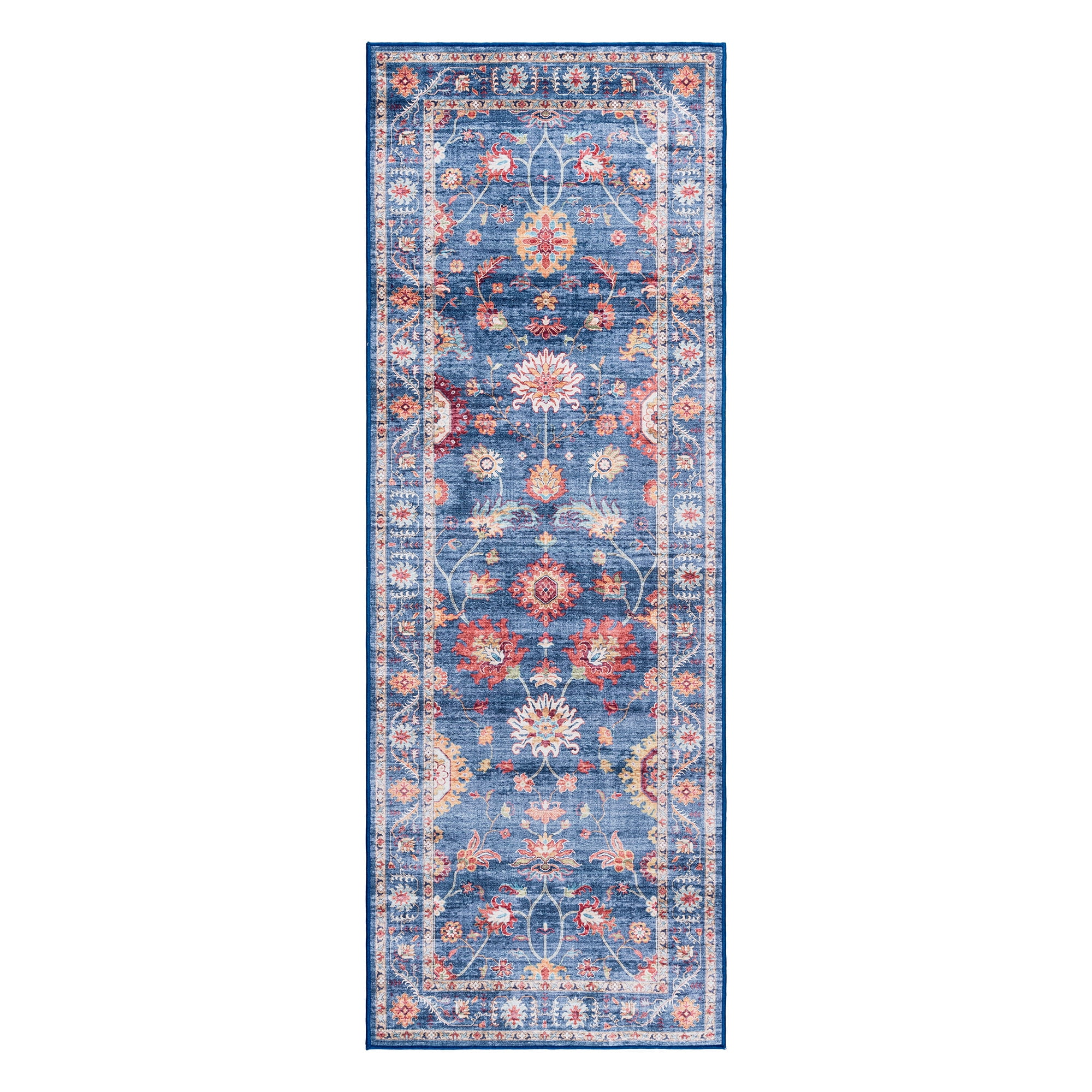 Crystal Print Cullen Traditional Oriental Blue Washable Indoor Area Rug ...