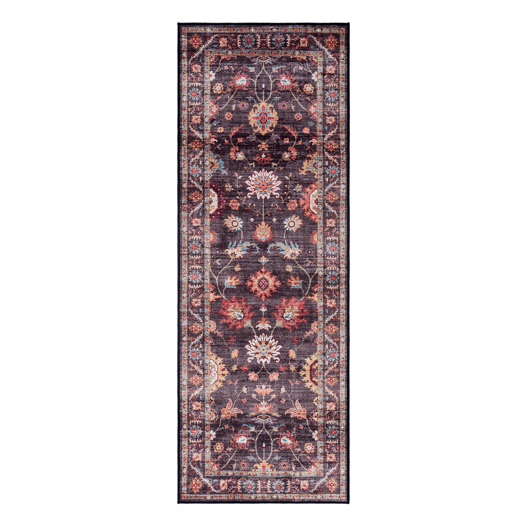 Crystal Print Cullen Traditional Oriental Brown Washable Indoor Area ...