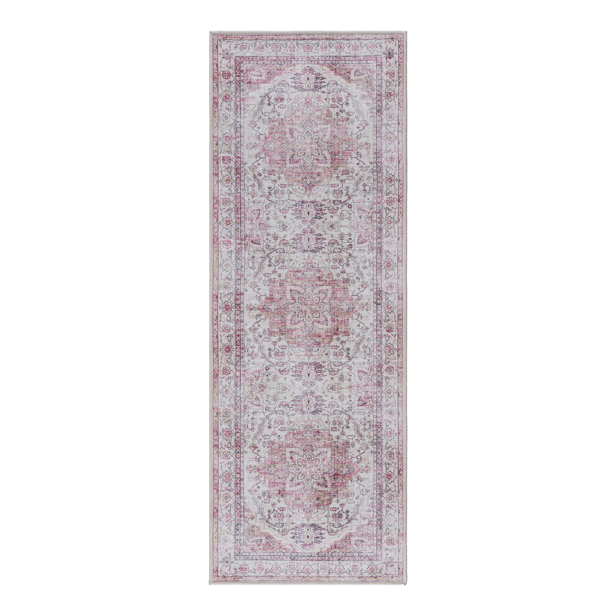 Crystal Print Soha Traditional Moroccan Pink Washable Indoor Area Rug ...