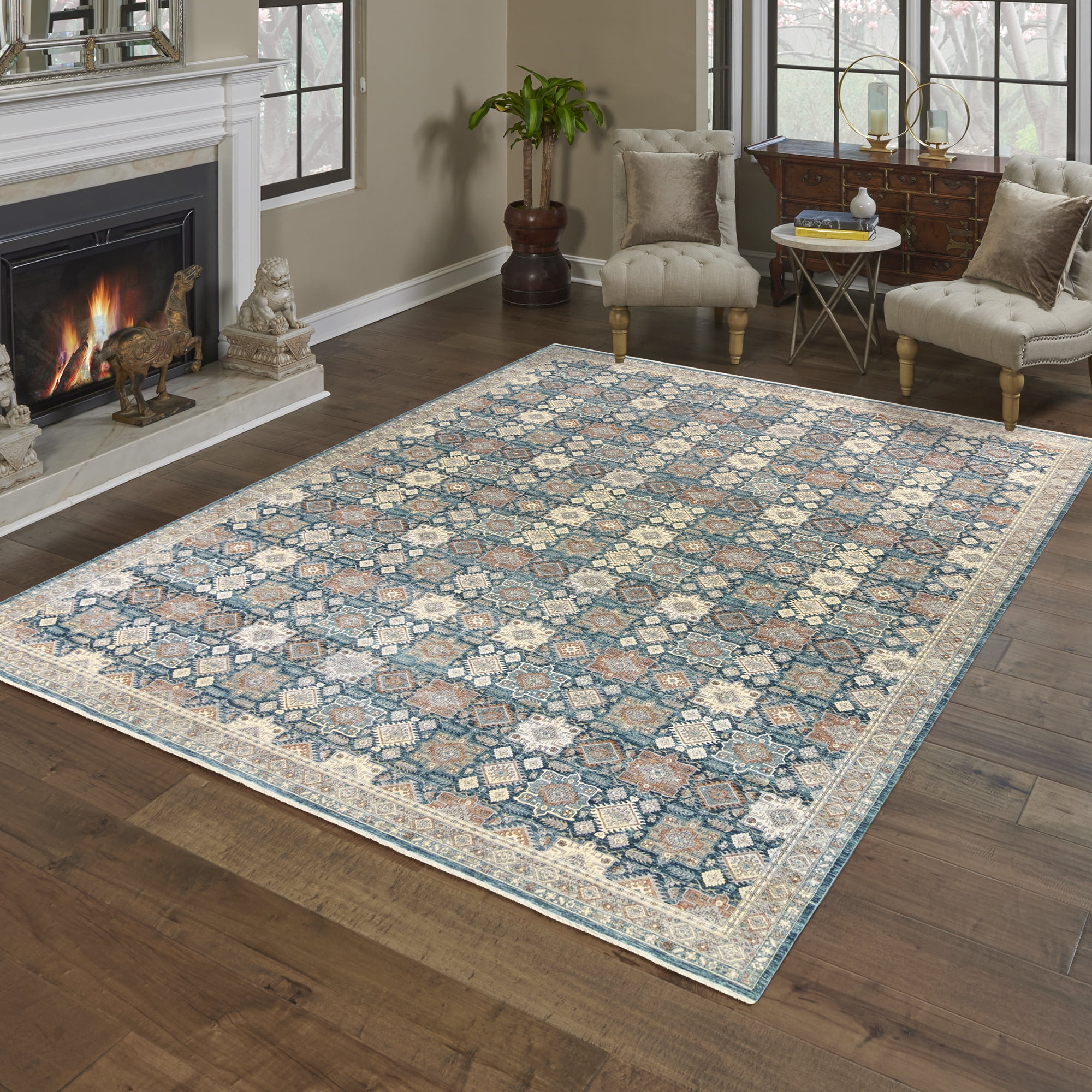Gertmenian Florance Amalfi Transitional Floral Patchwork Blue Area Rug ...