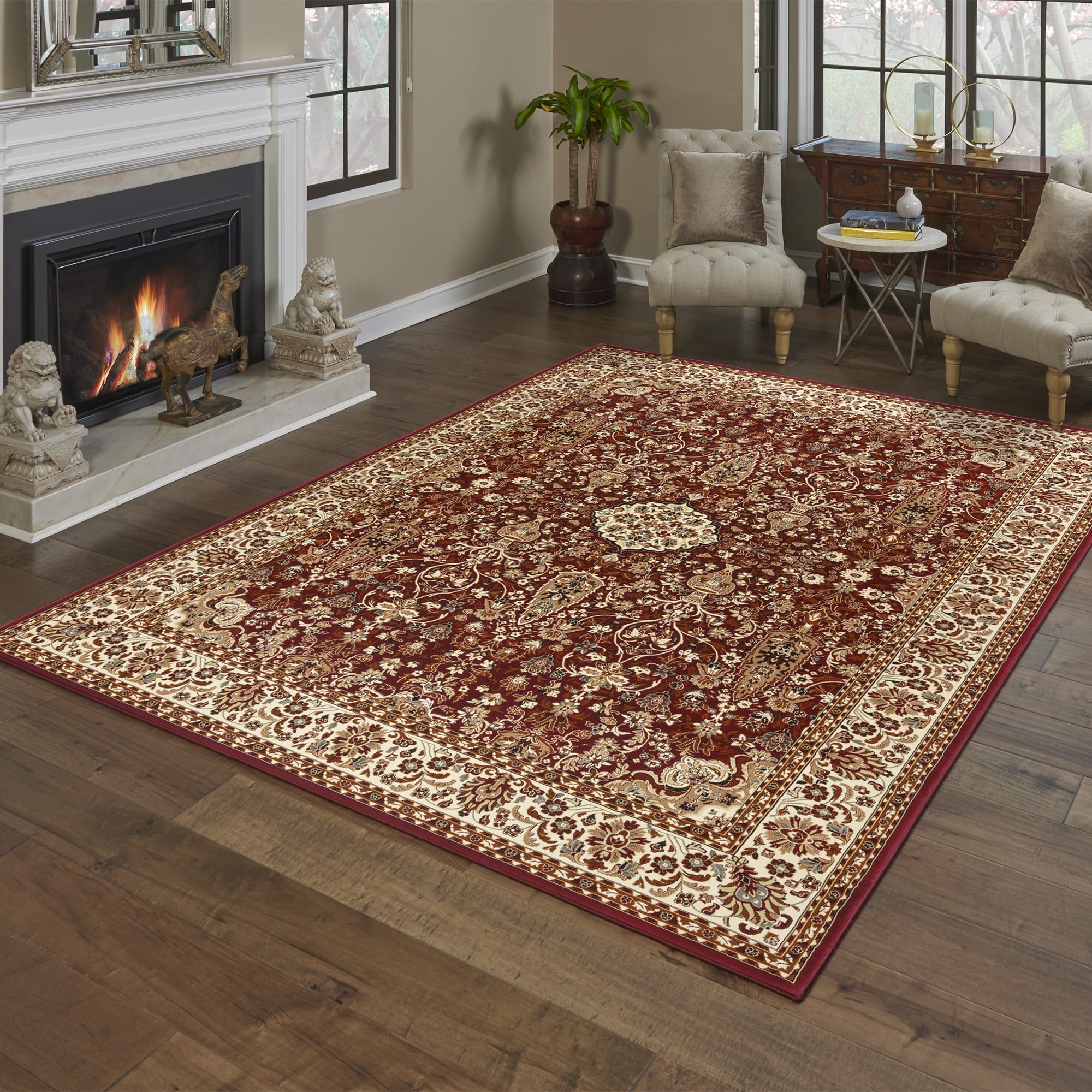 Gertmenian Majestic Vernon Traditional Border Medallion Floral Red Area ...