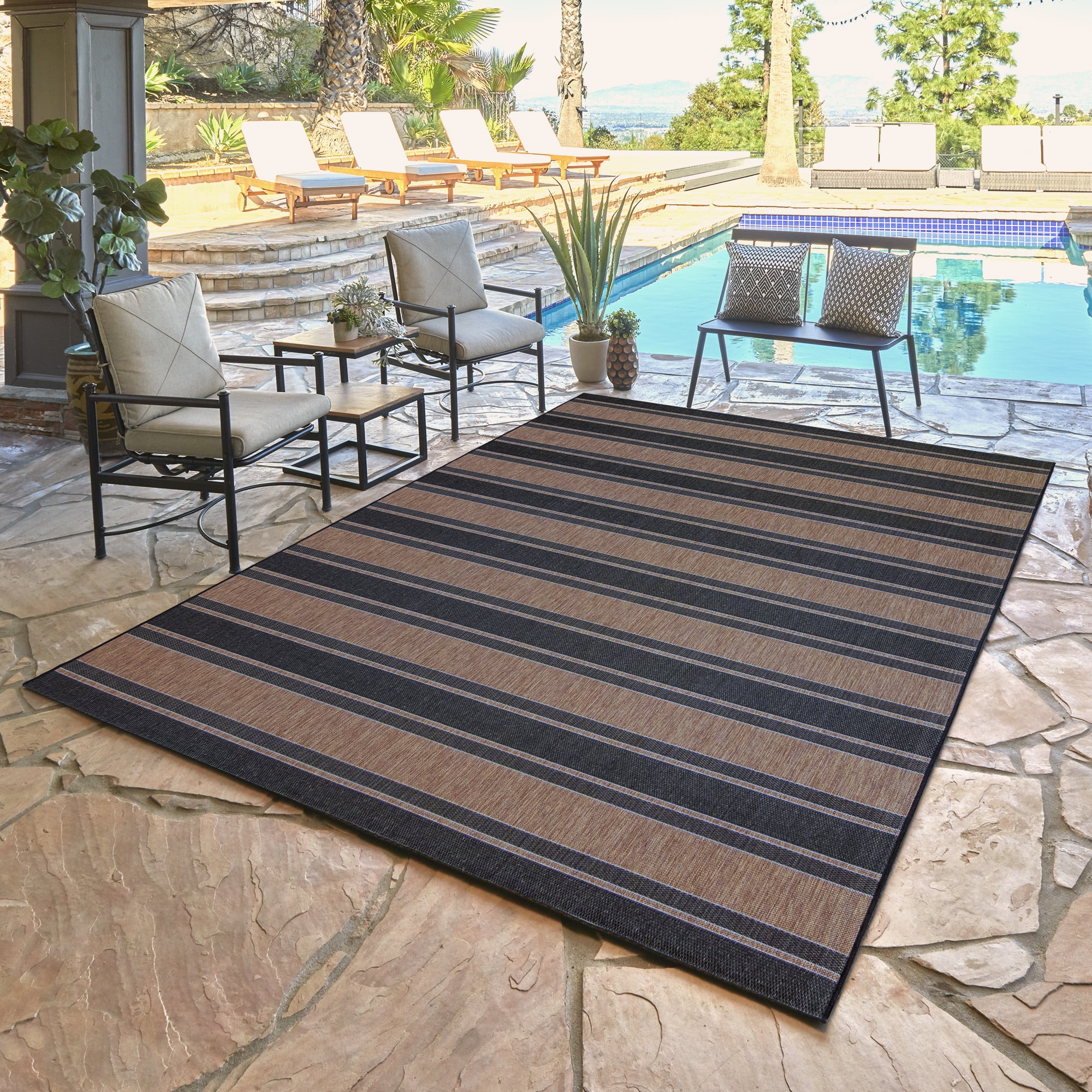 Gertmenian Paseo Castro Modern Striped Havana Outdoor Area Rug, 6x9 ...