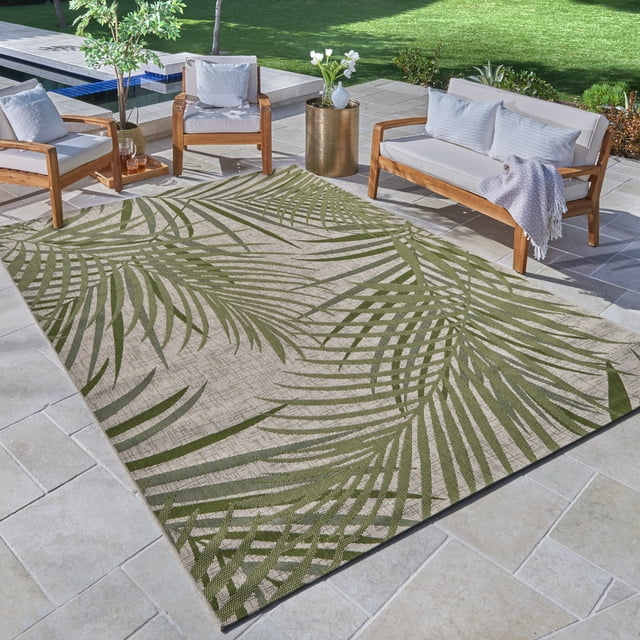 Gertmenian Paseo Paume Coastal Floral Palm and Sand Outdoor Area Rug, 8x10 - Walmart.com