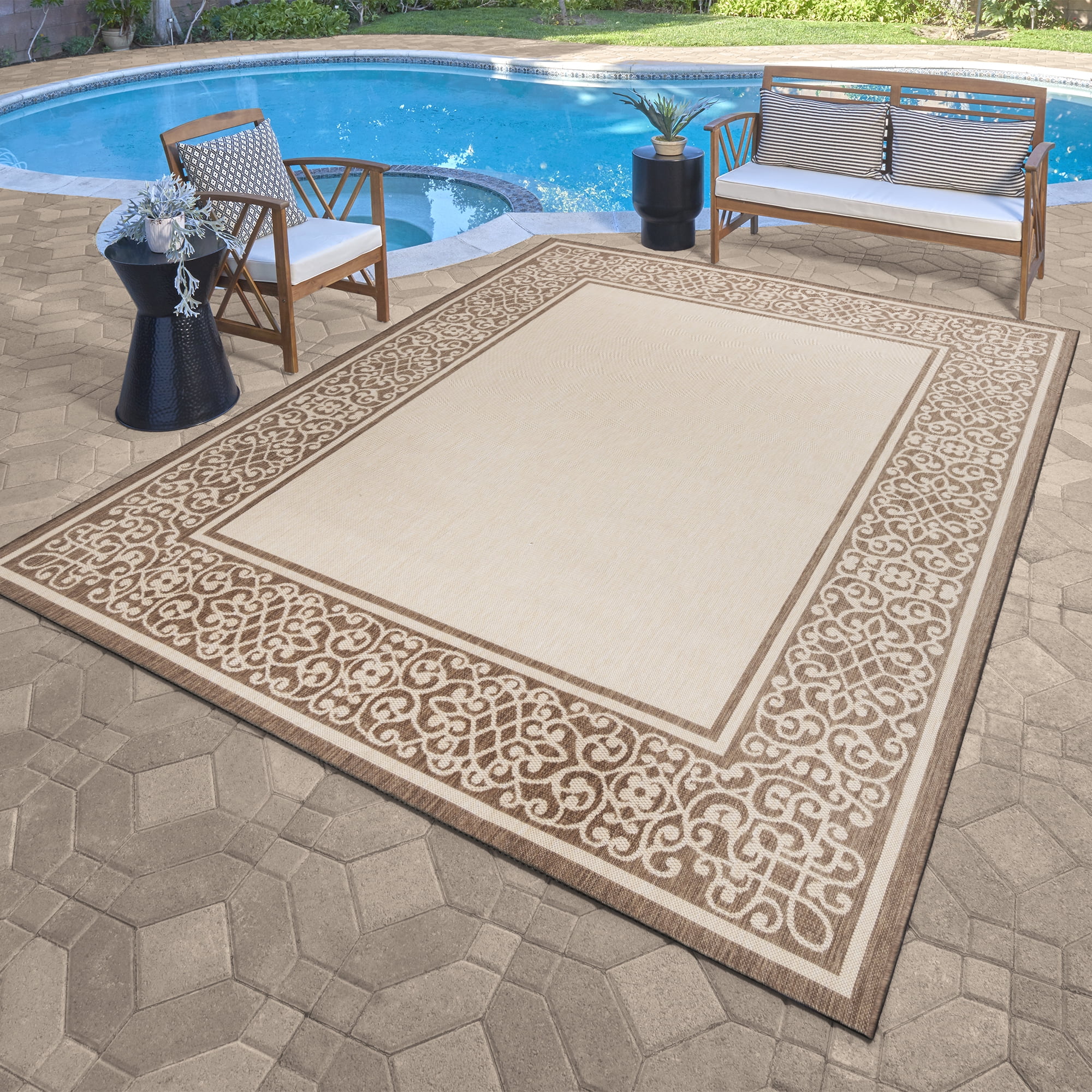 Gertmenian Paseo Tedo Damask Havana Indoor/Outdoor Rug - 5x7 - Walmart.com