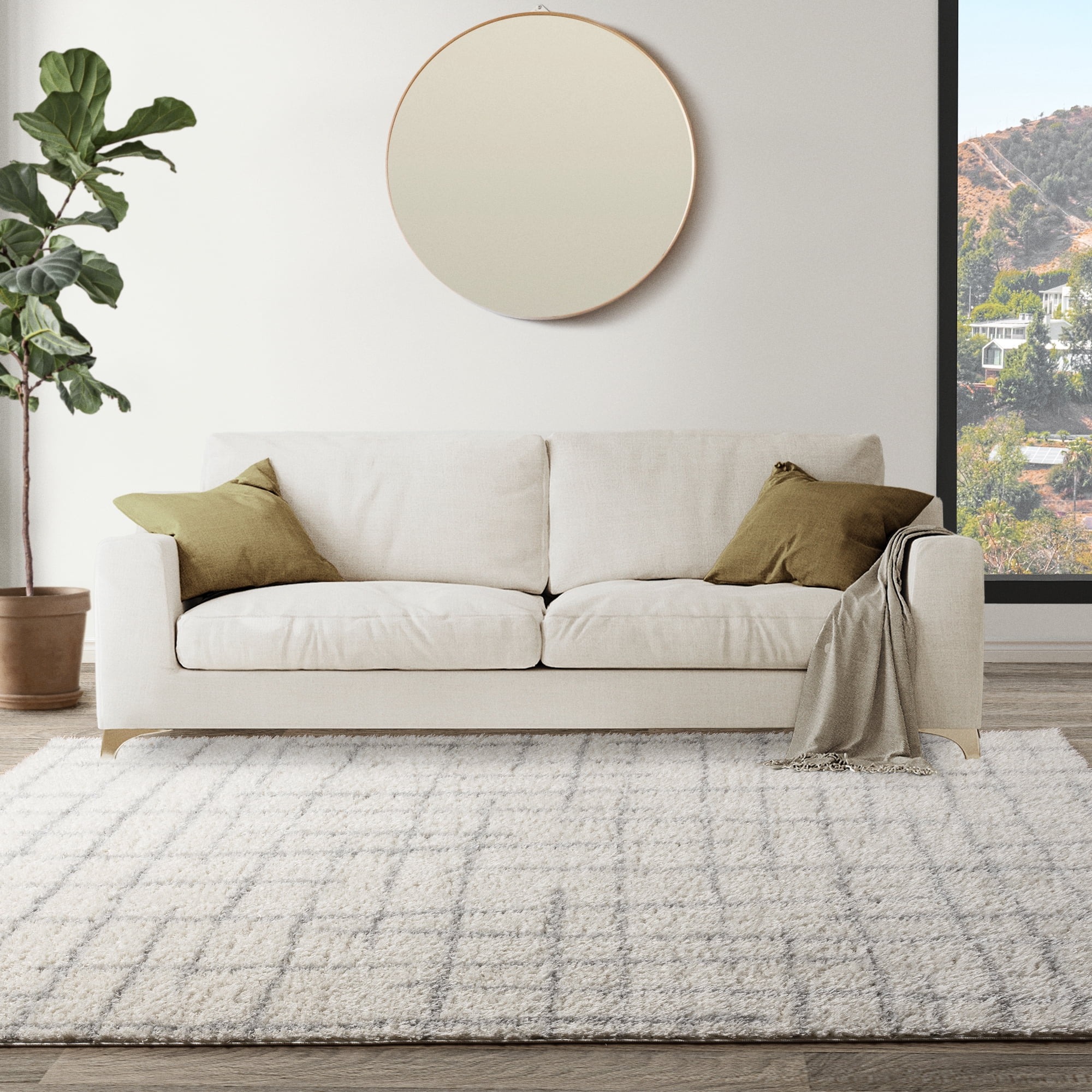 Gertmenian Benson Ultra-Soft Modern Shag Area Rug, Abstract Ivory Gray ...