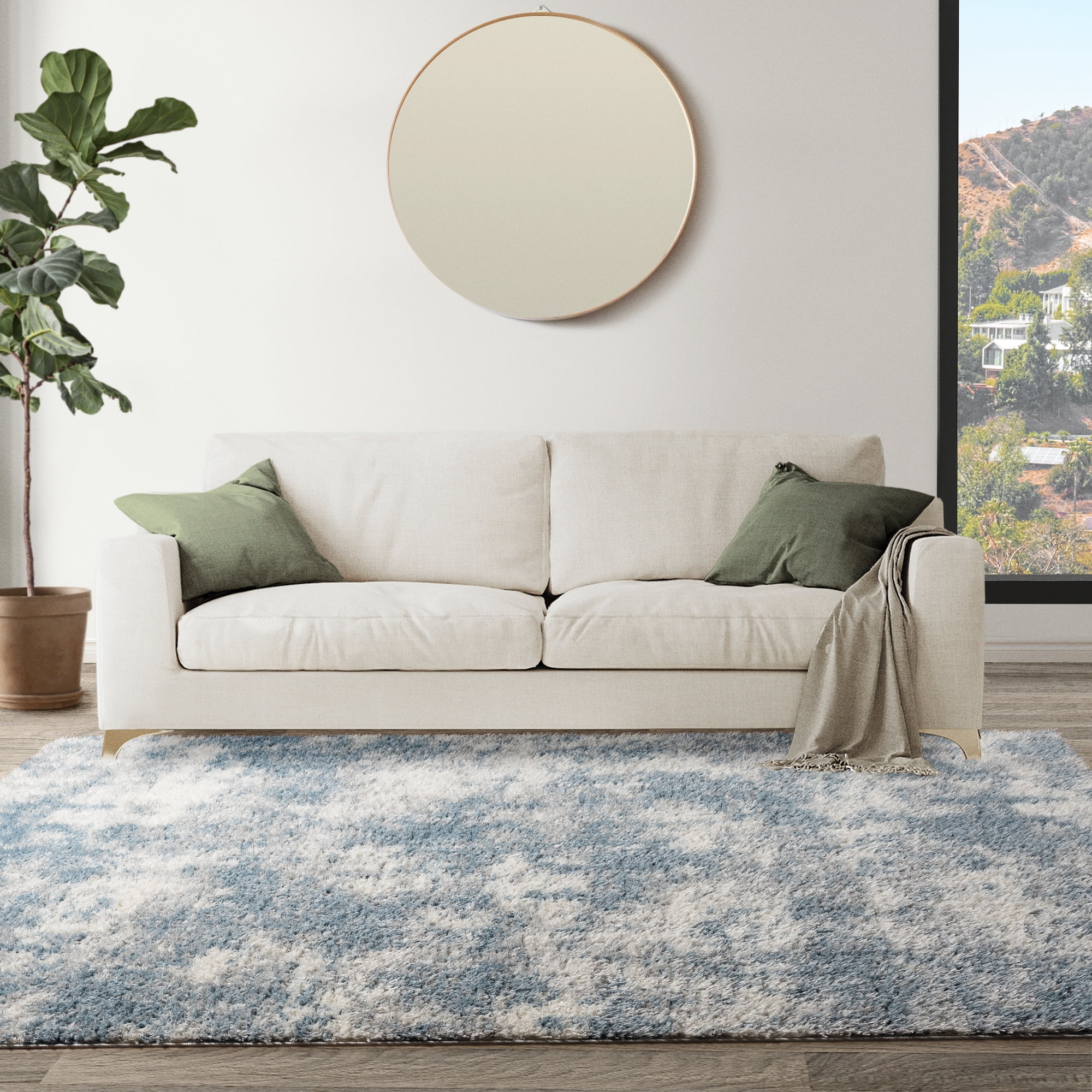 Gertmenian Thayer Garda Modern Abstract Blue/Ivory Shag Area Rug 7'10 ...