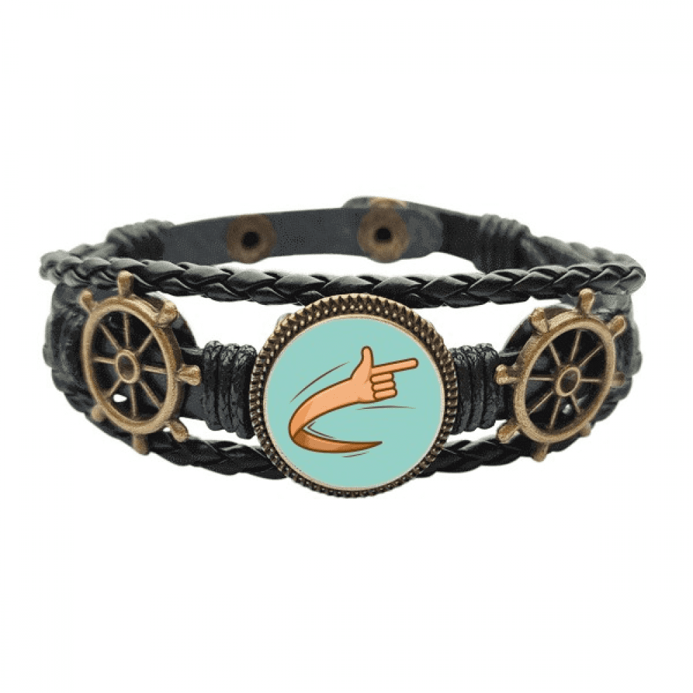 Gesture Hand Signal Motion Convolute Leather Braided Ocean Bracelet ...