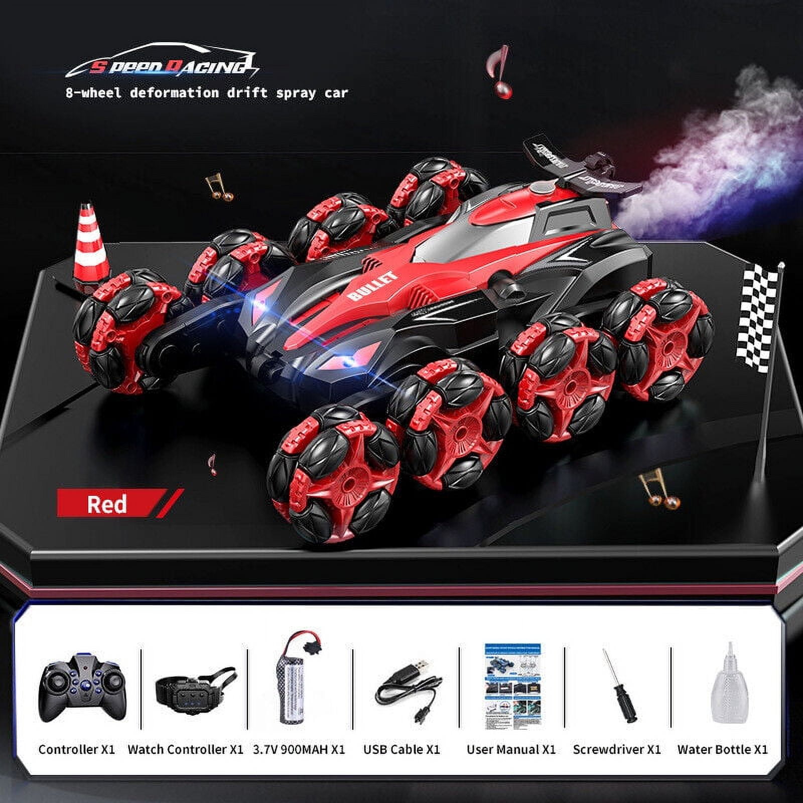 Gesture Sensing RC Stunt Car with Light Music Tail Spray, Eight Wheels Stunts Spray Drift Car, 2 ...