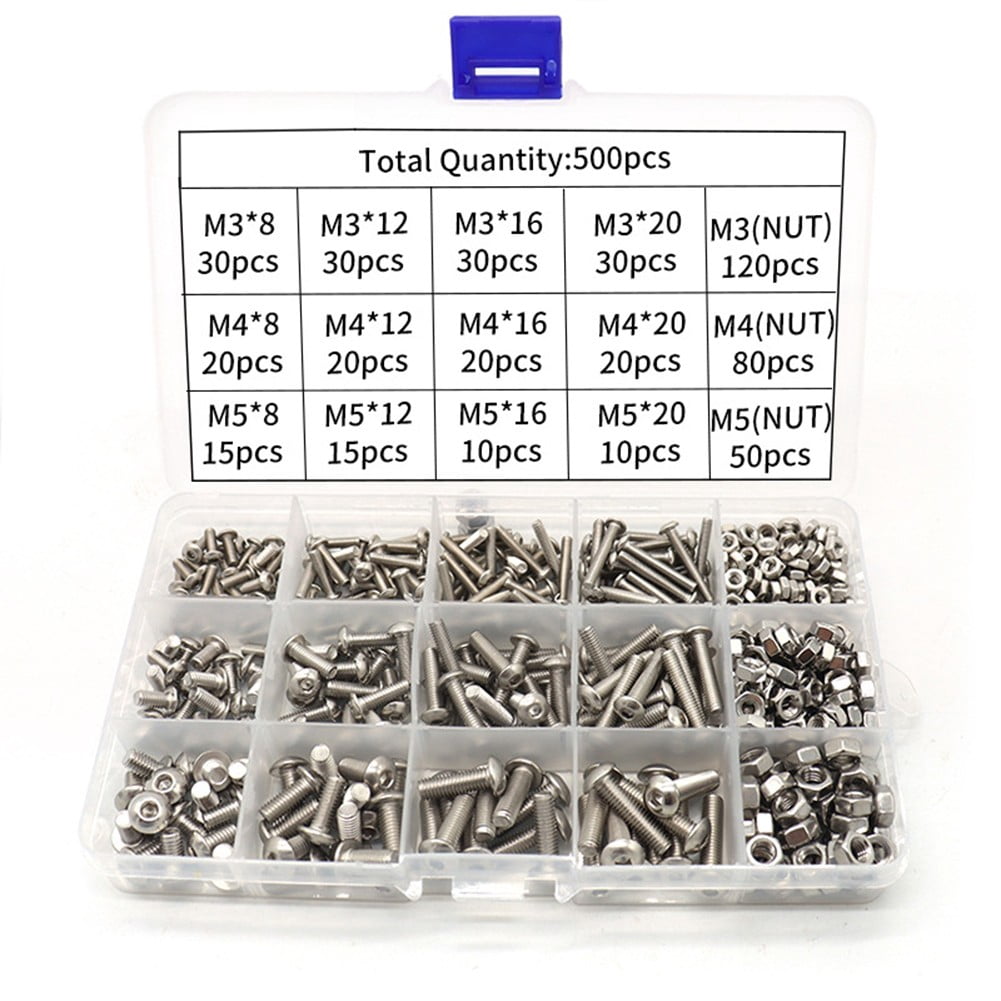Gesuoke Complete 500pcs Stainless Steel Hex Bolt and Nut Set for ...
