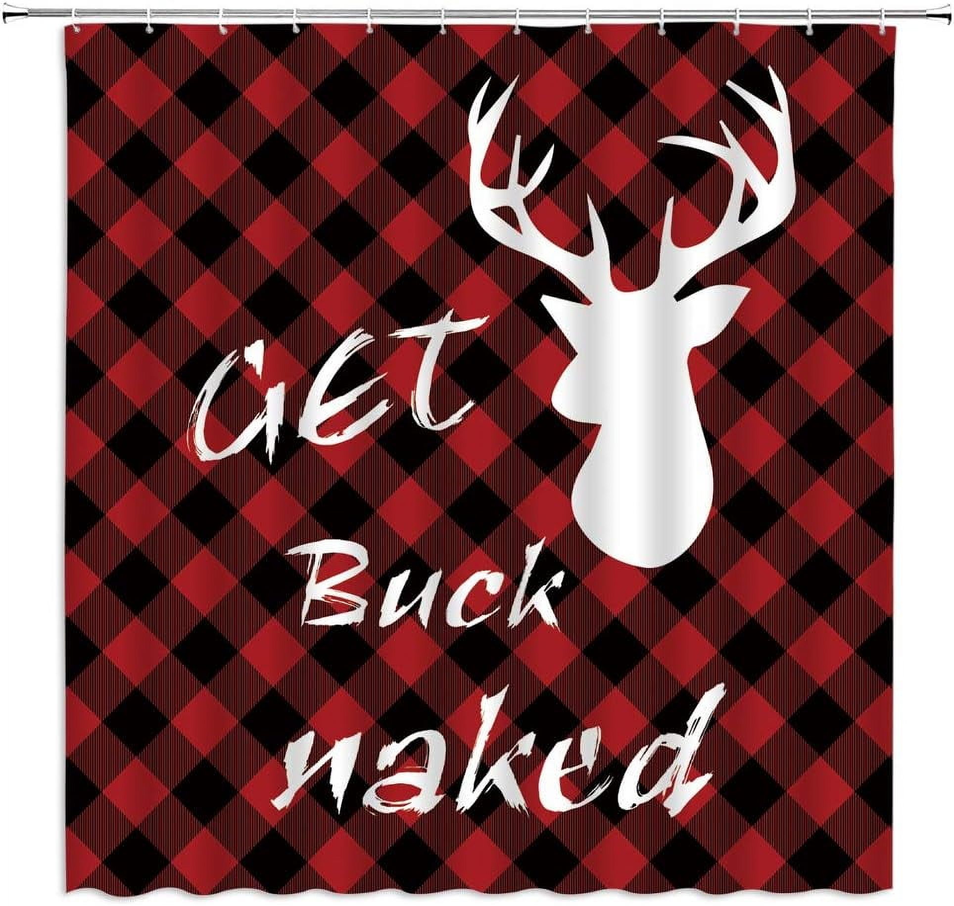Get Buck Naked Deer Plaid Shower Curtain Christmas Deer on Red Black ...