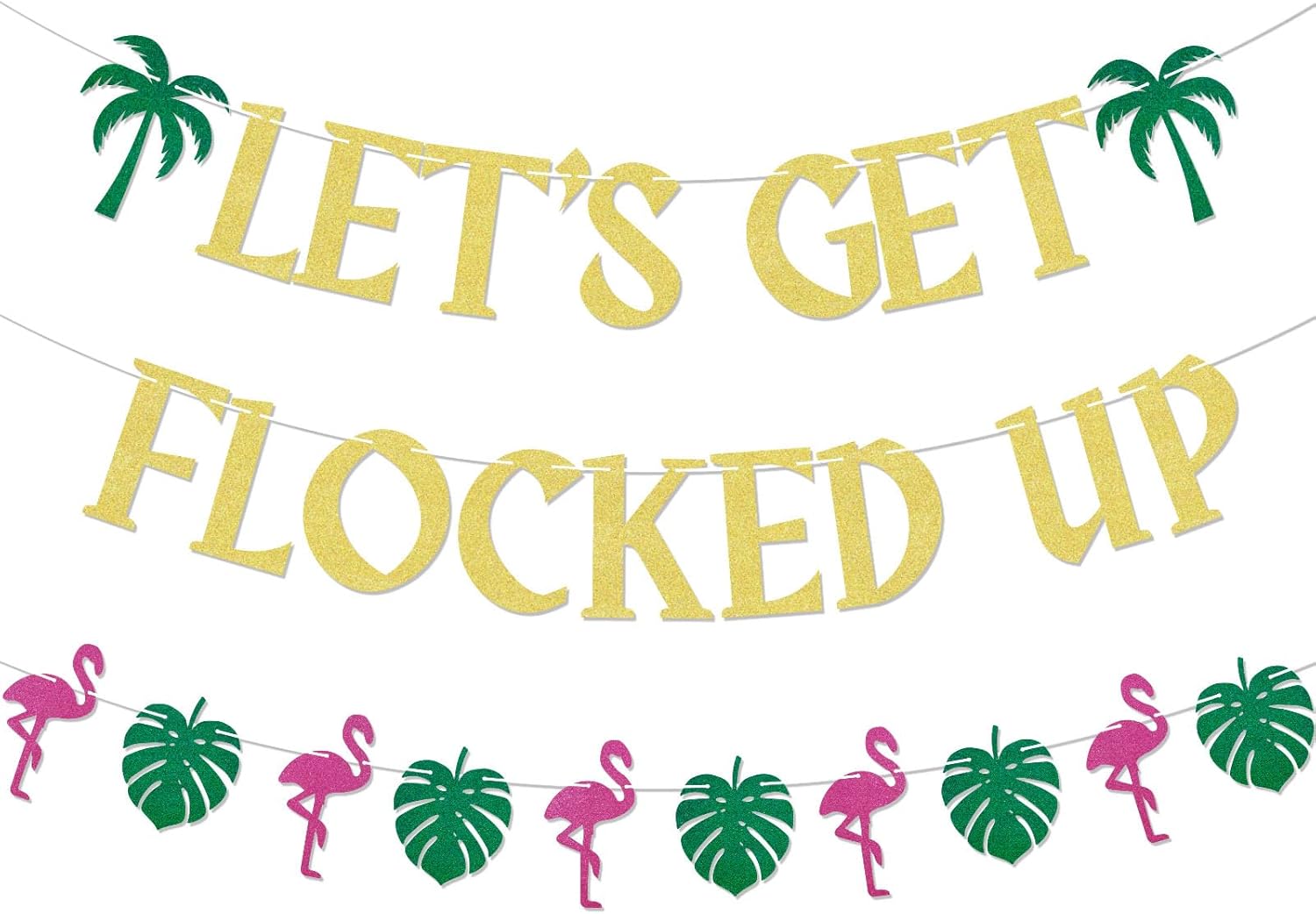 Let's Get Flocked Up Banner - Flamingo Party Decor, Summer Coastal Bach ...