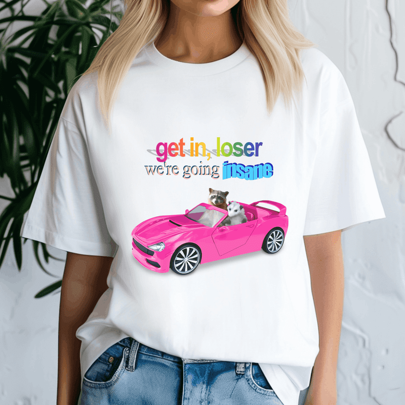 Get In Loser We Are Going Insane Raccoon Possum Word Shirt, Meme Tee ...