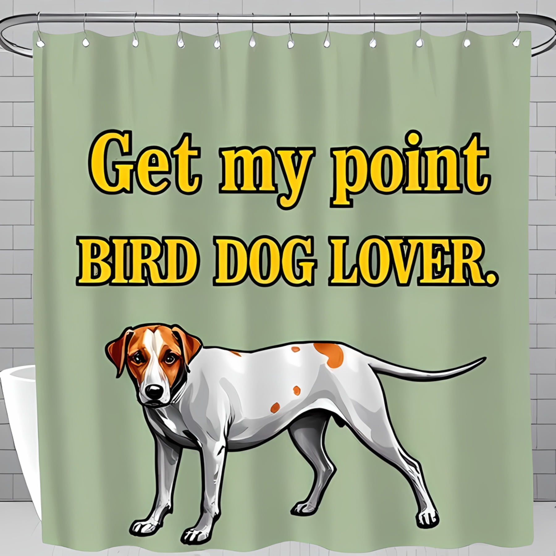 Get My Point Bird Dog Lover Shower Curtain - Playful Light Green Design ...
