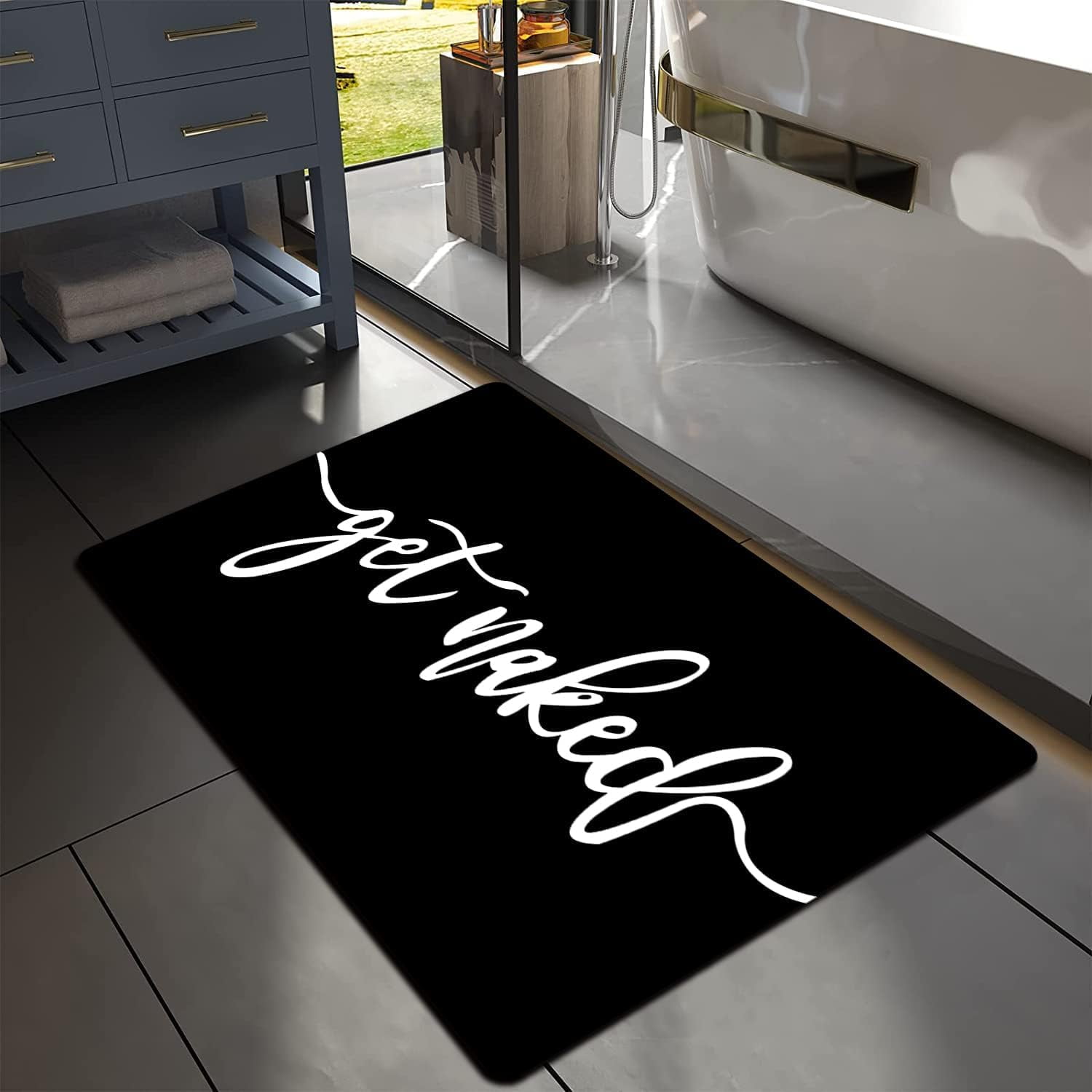 Get Naked Funny Bath Mat Black and White Absorbent NonSlip QuickDry Rug ...