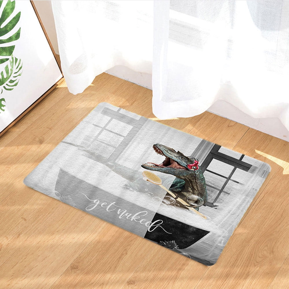 Get Naked Funny Dinosaur Bath Rugs Mats, Fun Dinosaur in Bathtub Non ...