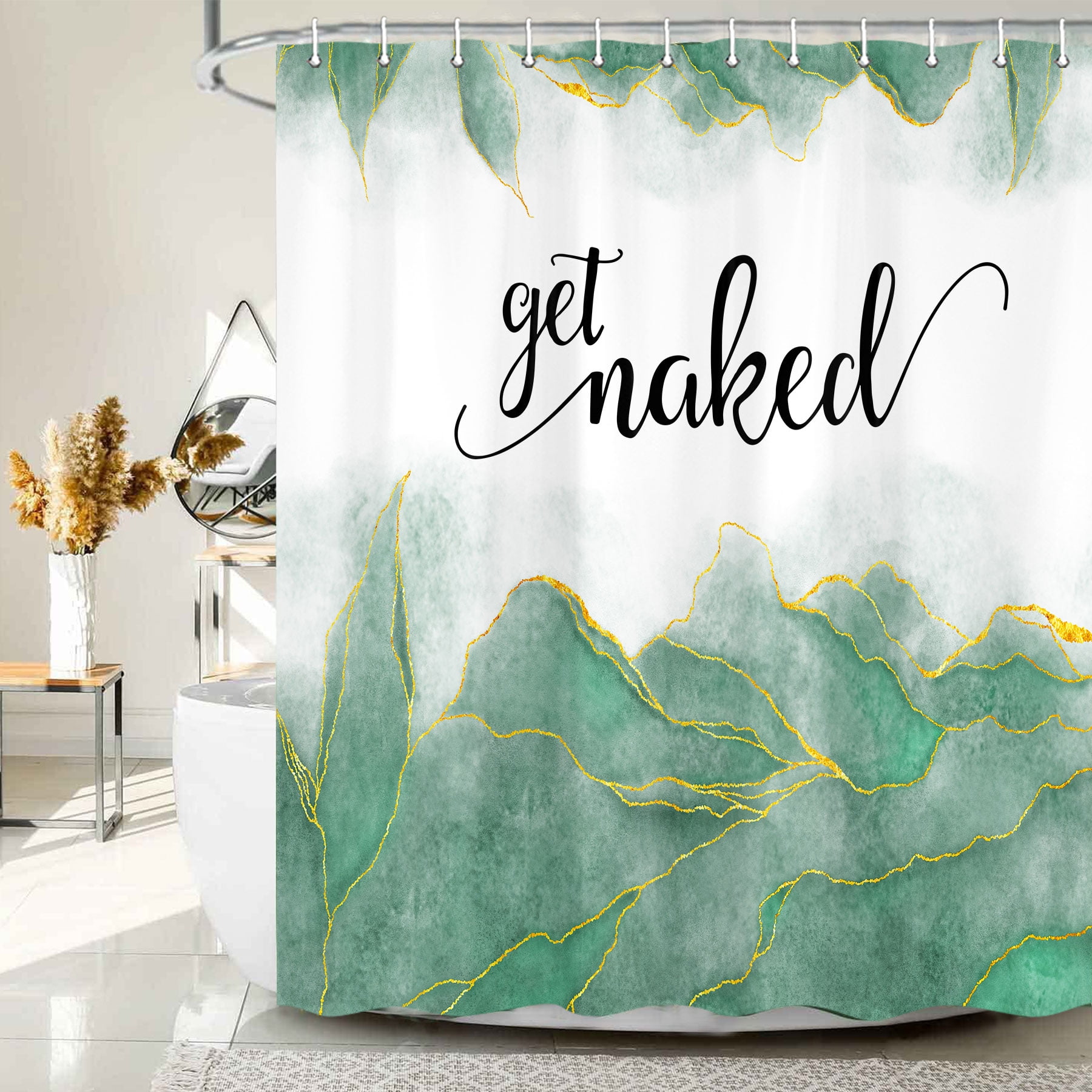 Get Naked Sage Green Shower Curtain, Golden Sage Green Marble Texture ...