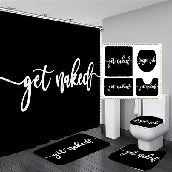 4 Piece Jeff Retro Dun-haw Shower Curtain Sets with Rugs, Toilet Lid ...