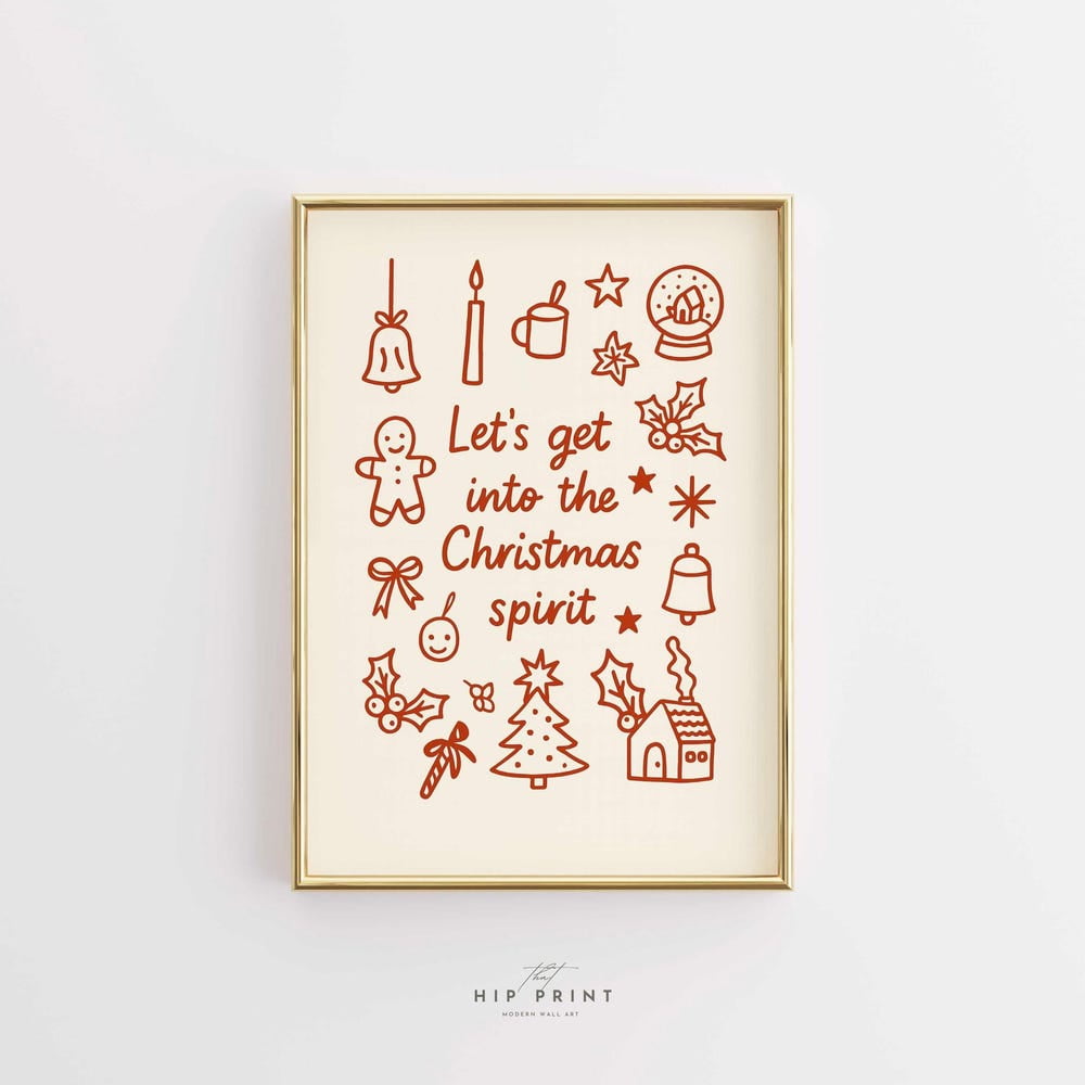 Let'S Get Into The Noel Spirit Wall Art, Cute Festive Line Art Print ...