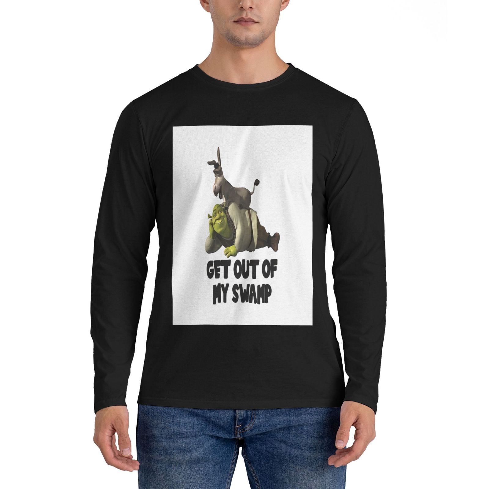Get Out Meme Shrek Men's T-shirt Soft Cozy Long Sleeve Crew Neck Tee ...