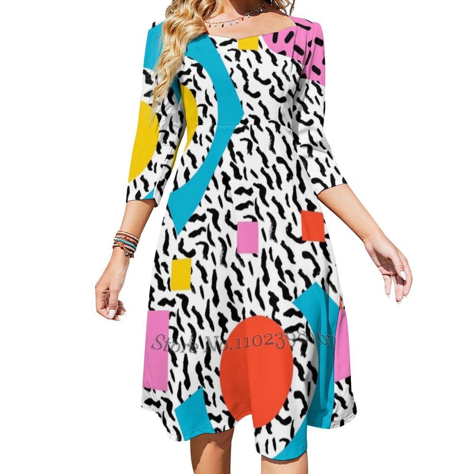 Get Real-Memphis Abstract Pattern Retro 80S Design Minimalist Gifts Evening Party Dresses Midi ...