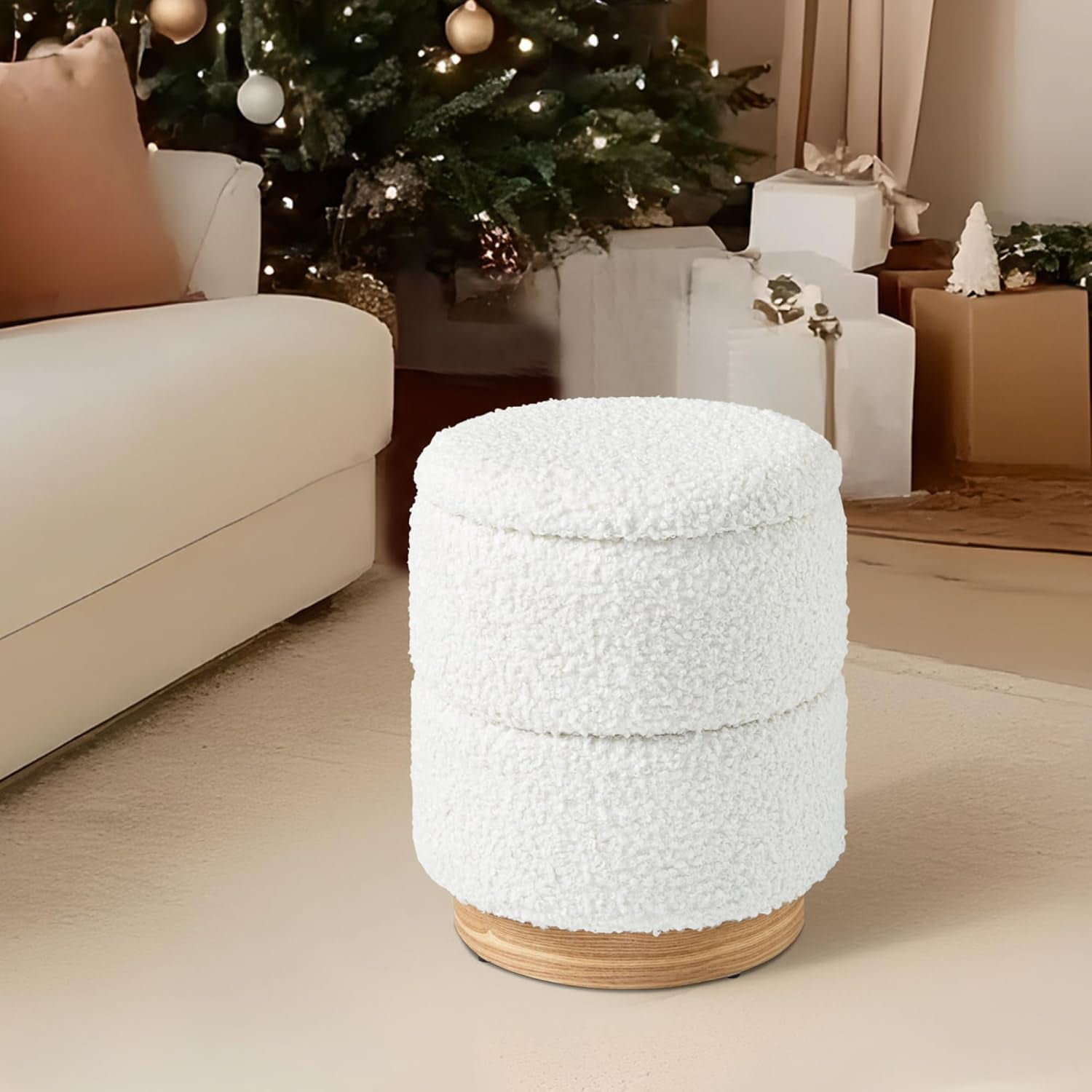 Get Set Style Round Ottoman with Storage, Modern Boucle Ottoman ...