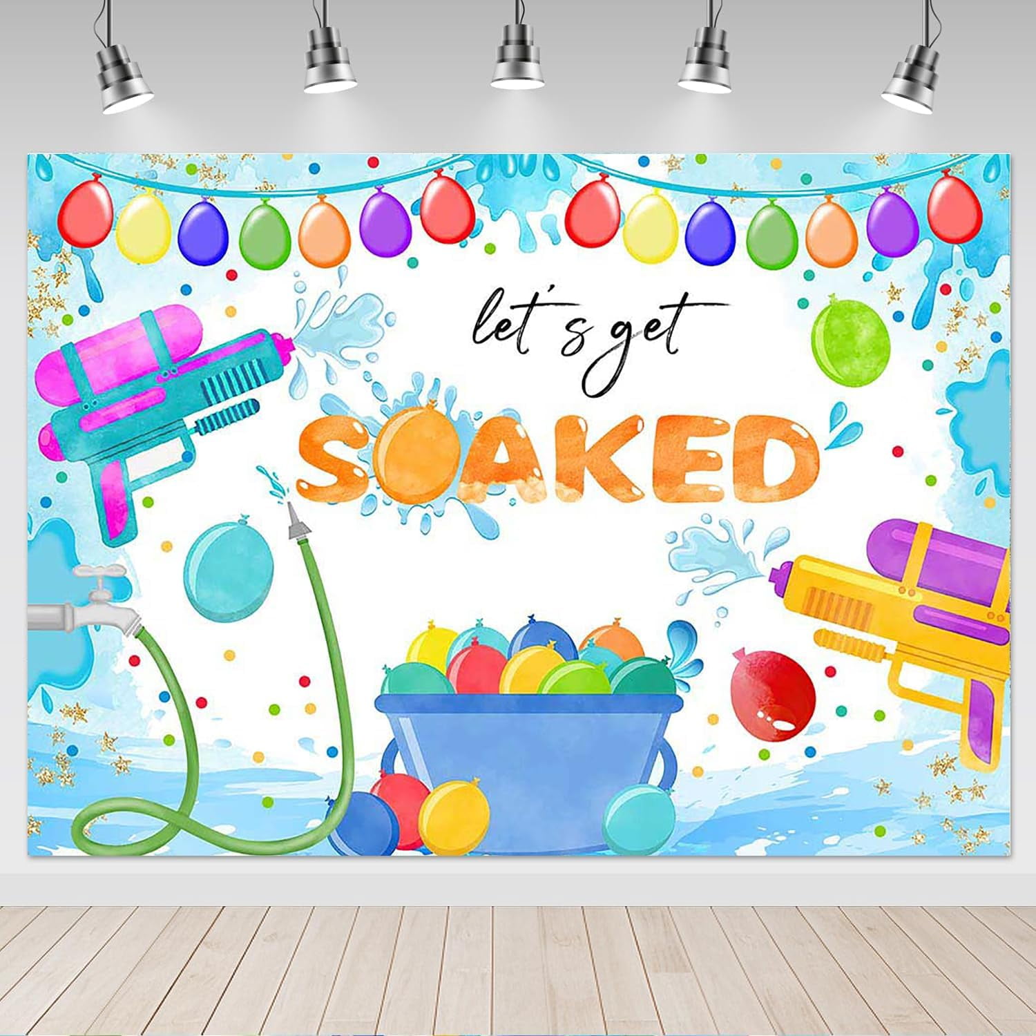 Let's Get Soaked Beautiful Backdrop Summer Water Pool Party Water Gun ...