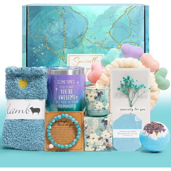 Get Well Gifts for Women, 9 count Self Care Package Bath Blue Box for ...