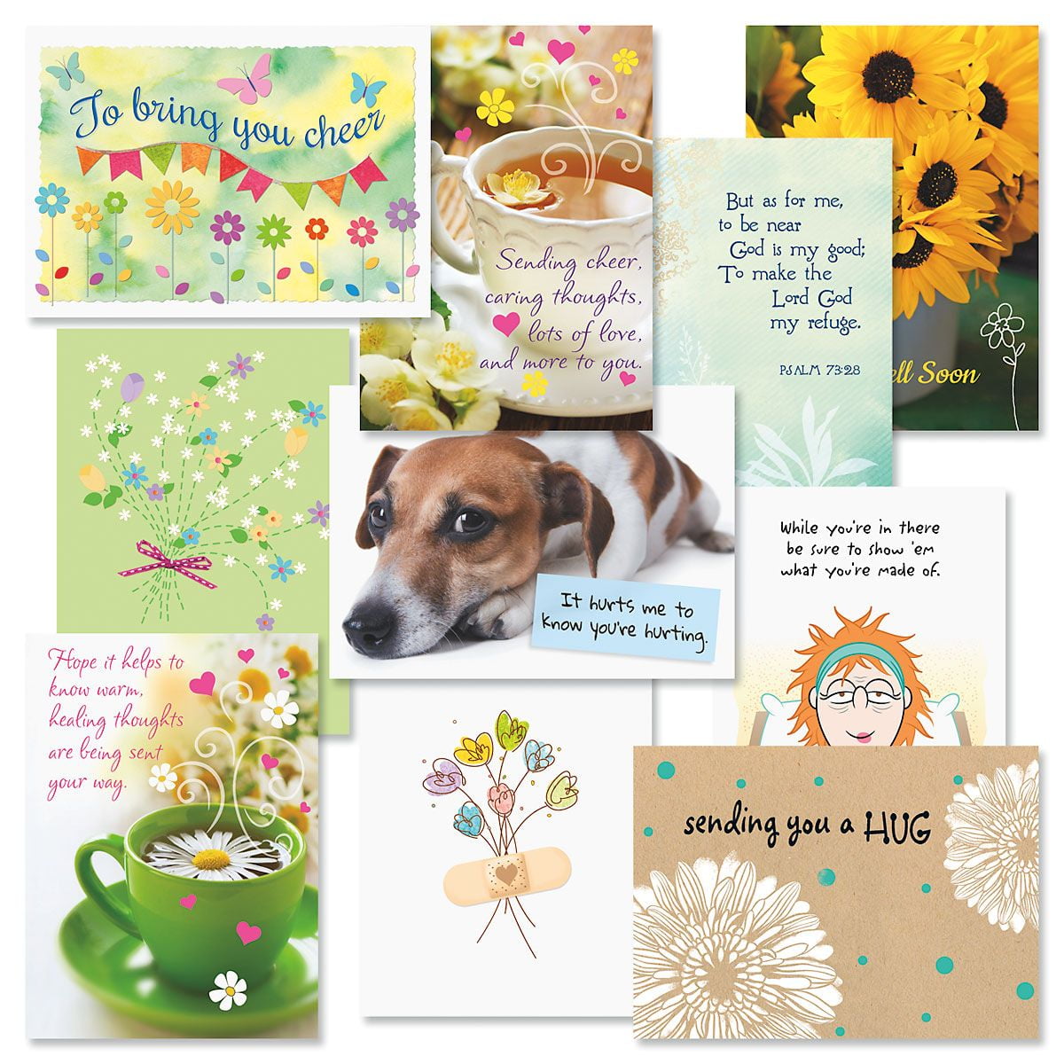 Get Well Greeting Cards Value Pack- Set of 20 (10 designs) Large 5 x 7, Sentiments Inside, Get ...