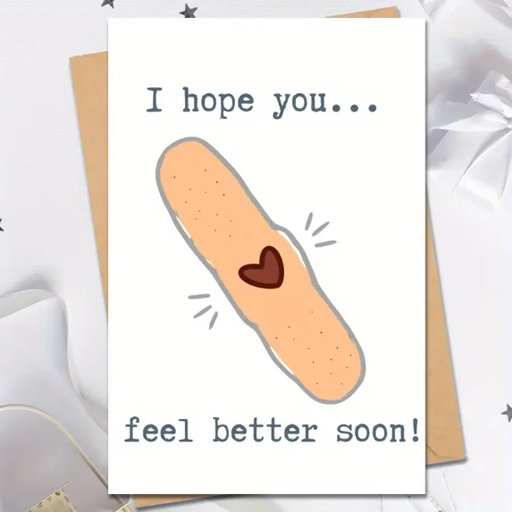 Get Well Soon Card – Cute Band-Aid Design with Heart – Blank Inside for ...