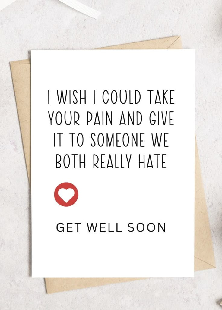Get Well Soon Card - Humorous and Heartfelt Design with Envelope ...