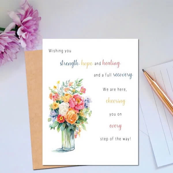 Get Well Soon Card – “Wishing You Strength, Hope, and Healing” Floral ...