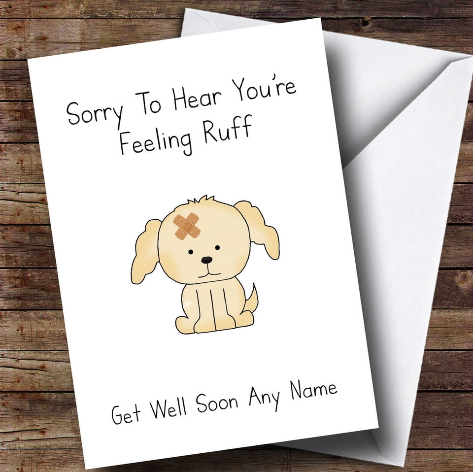 Get Well Soon Dog Card – Adorable Puppy Design with Bandage – Blank ...