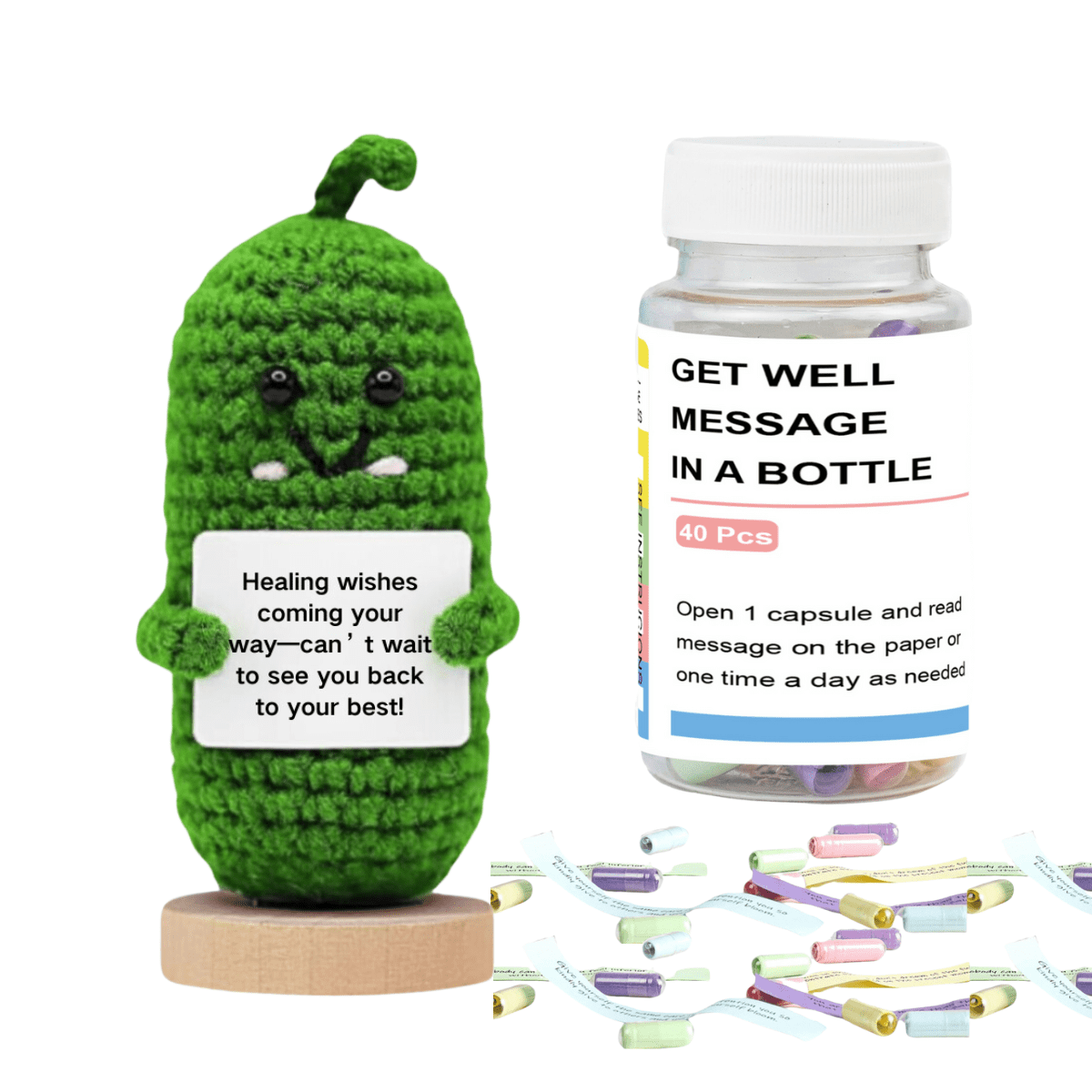 Get Well Soon Gifts - Positive Message Bottle and Knitted Positive ...