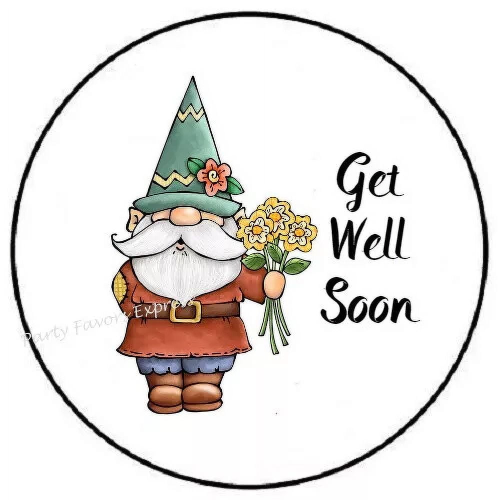 Get Well Soon Gnome With Flowers Sticker Party Favors Sticker Envelope ...