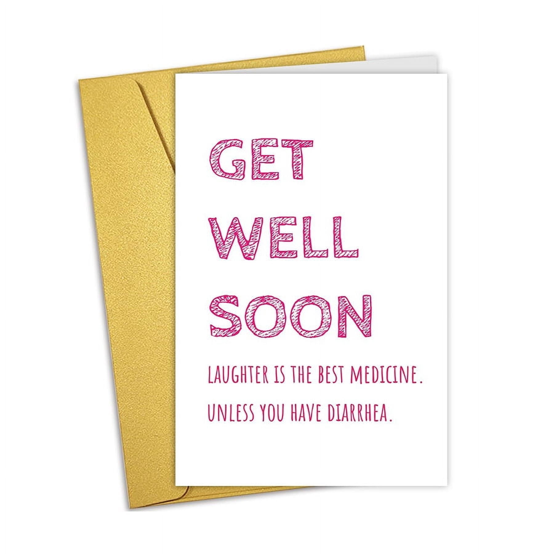 Get Well Soon Greeting Card - Humorous Design with Gold Envelope ...