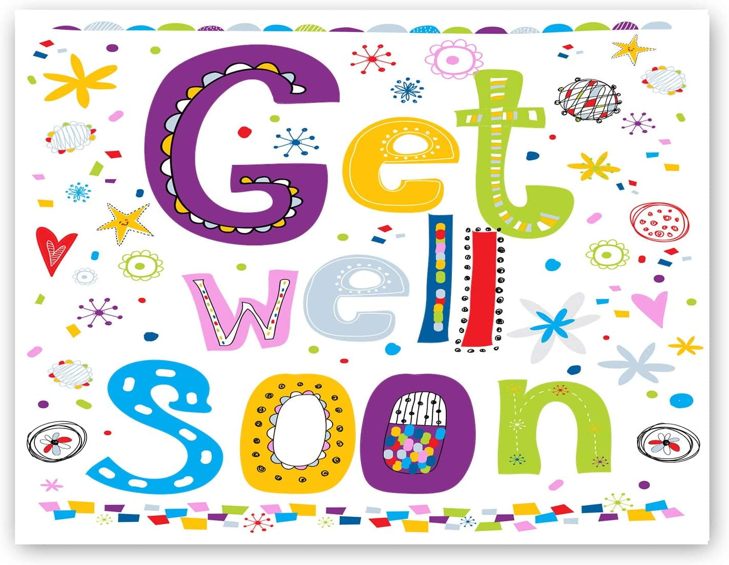 Get Well Soon Greeting Cards with Envelopes - Blank on the Inside ...