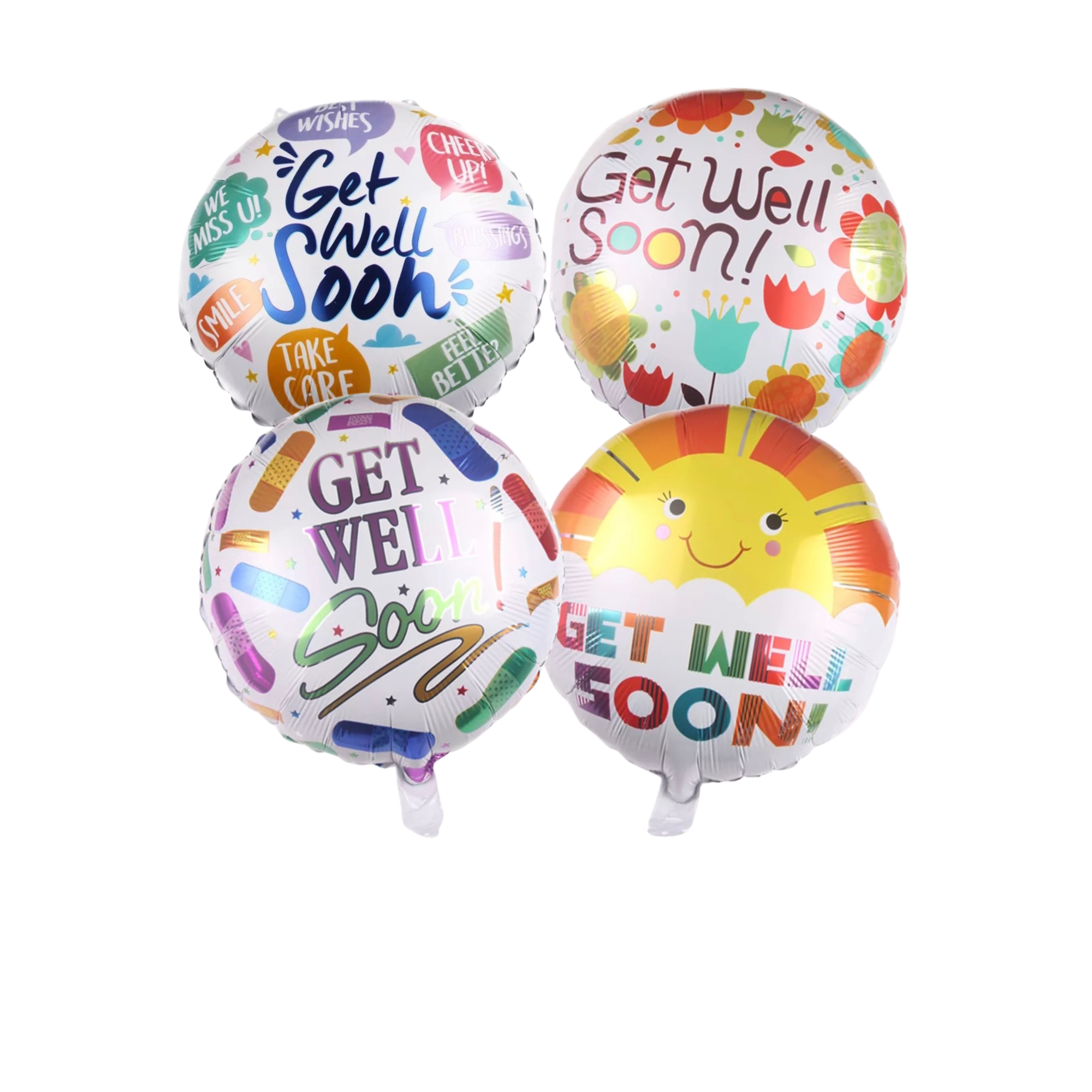 Get Well Soon Mylar Balloon Set – 4 Pack Cheerful and Bright Get Well ...