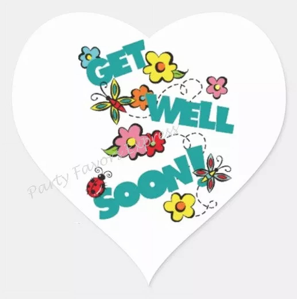Get Well Soon Sticker Party Favors Sticker - (Heart Shaped) Envelope ...