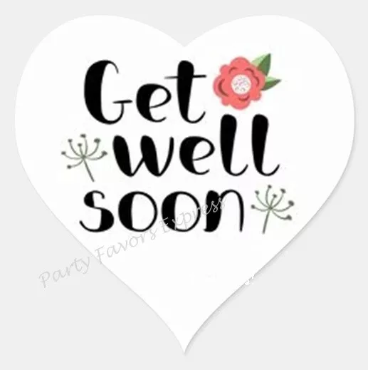 Get Well Soon Sticker Party Favors Sticker - (Heart Shaped) Envelope ...