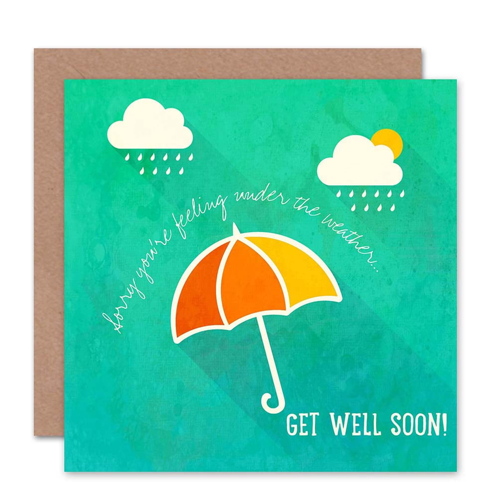 Get Well Soon Weather Clouds Brolly Greetings Card Plus Envelope Blank ...