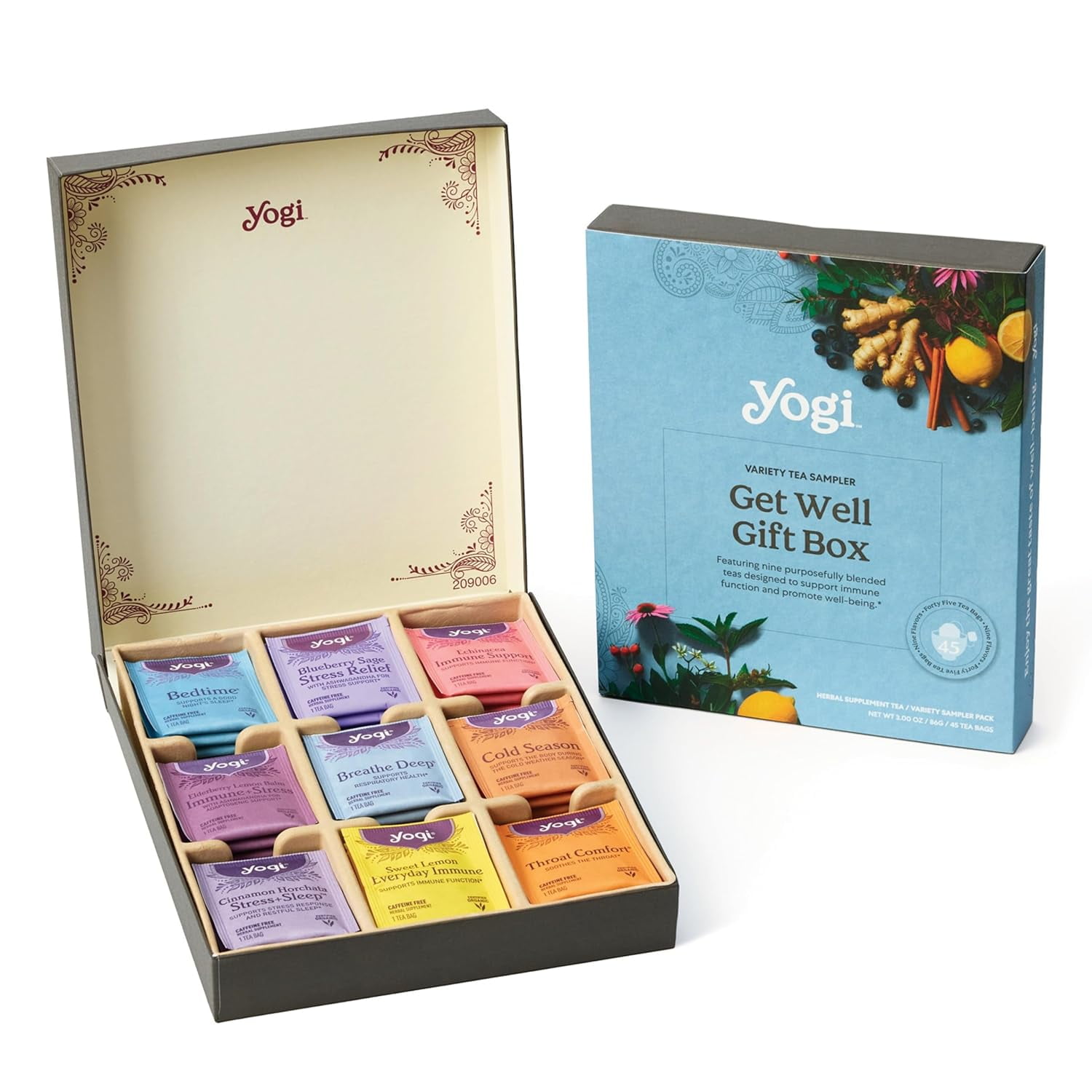 Get Well Yogi Tea Organic Sampler Gift Box - 5 Tea Bags per Flavor (45 ...