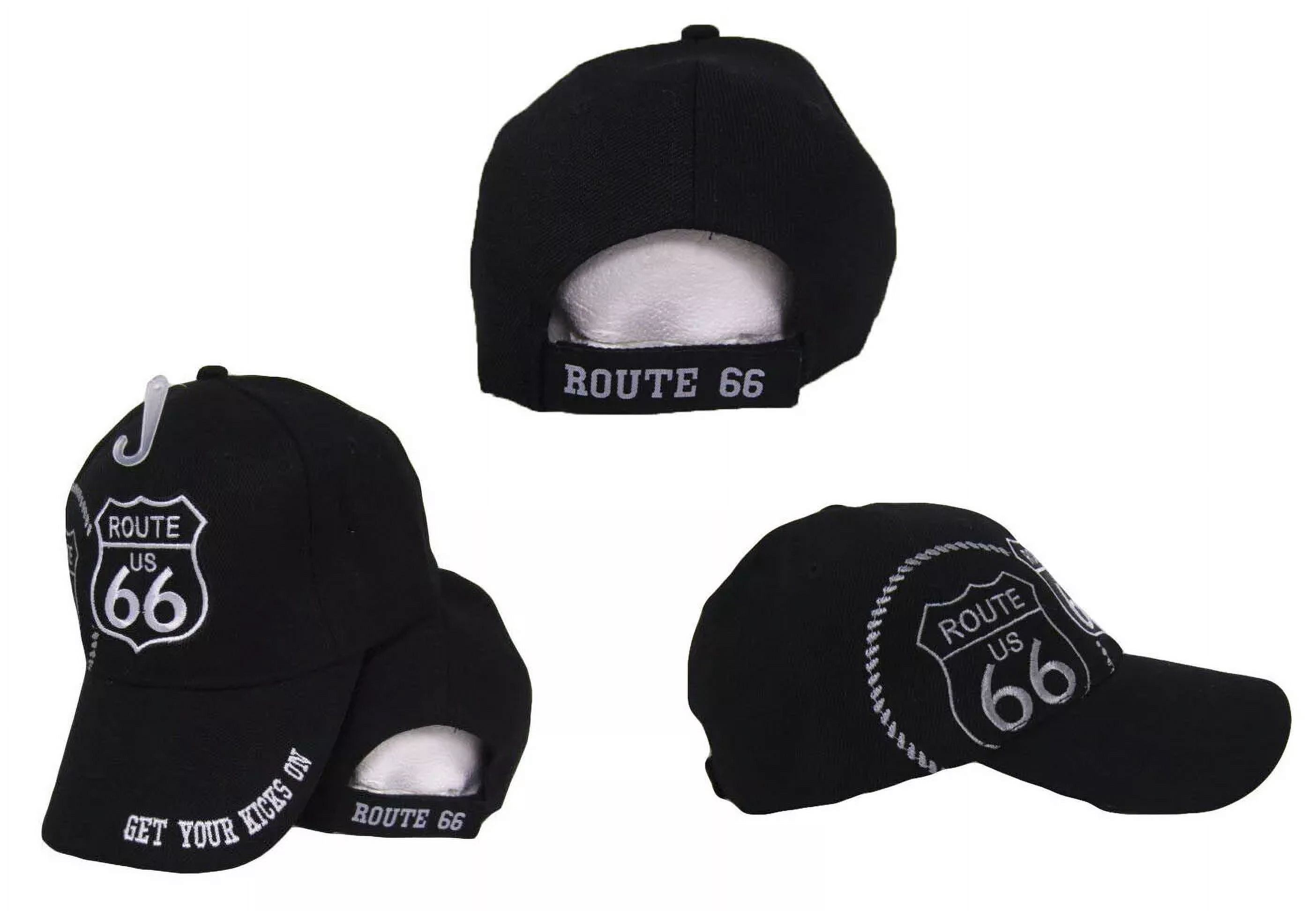 Get Your Kicks On Route 66 Black Shadow Embroidered Baseball Cap Hat ...