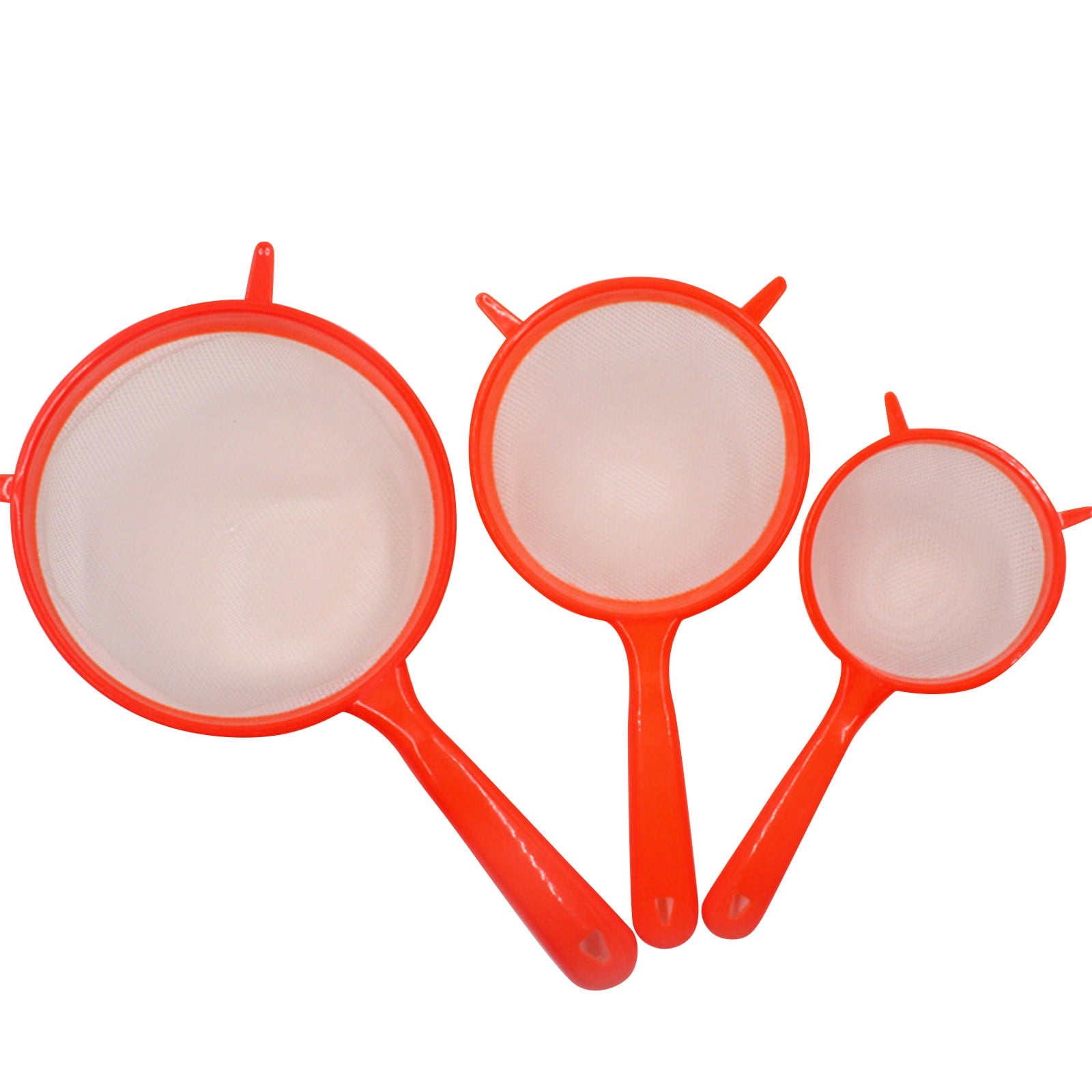 Get this set of 3 plastic strainers! With a good mesh and handle, they ...