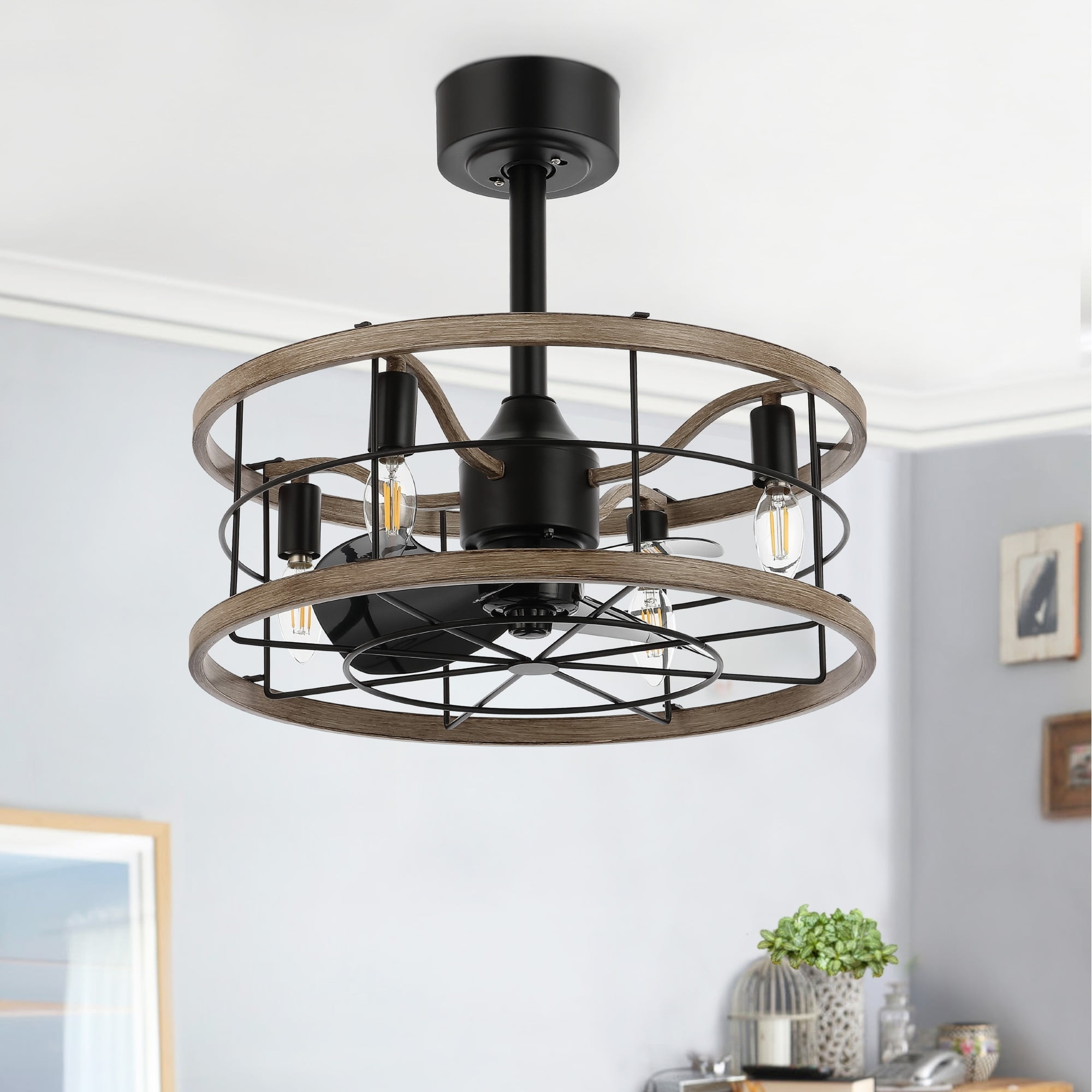 GetLedel 18-in Industrial Caged Ceiling Fan with Remote Control and ...