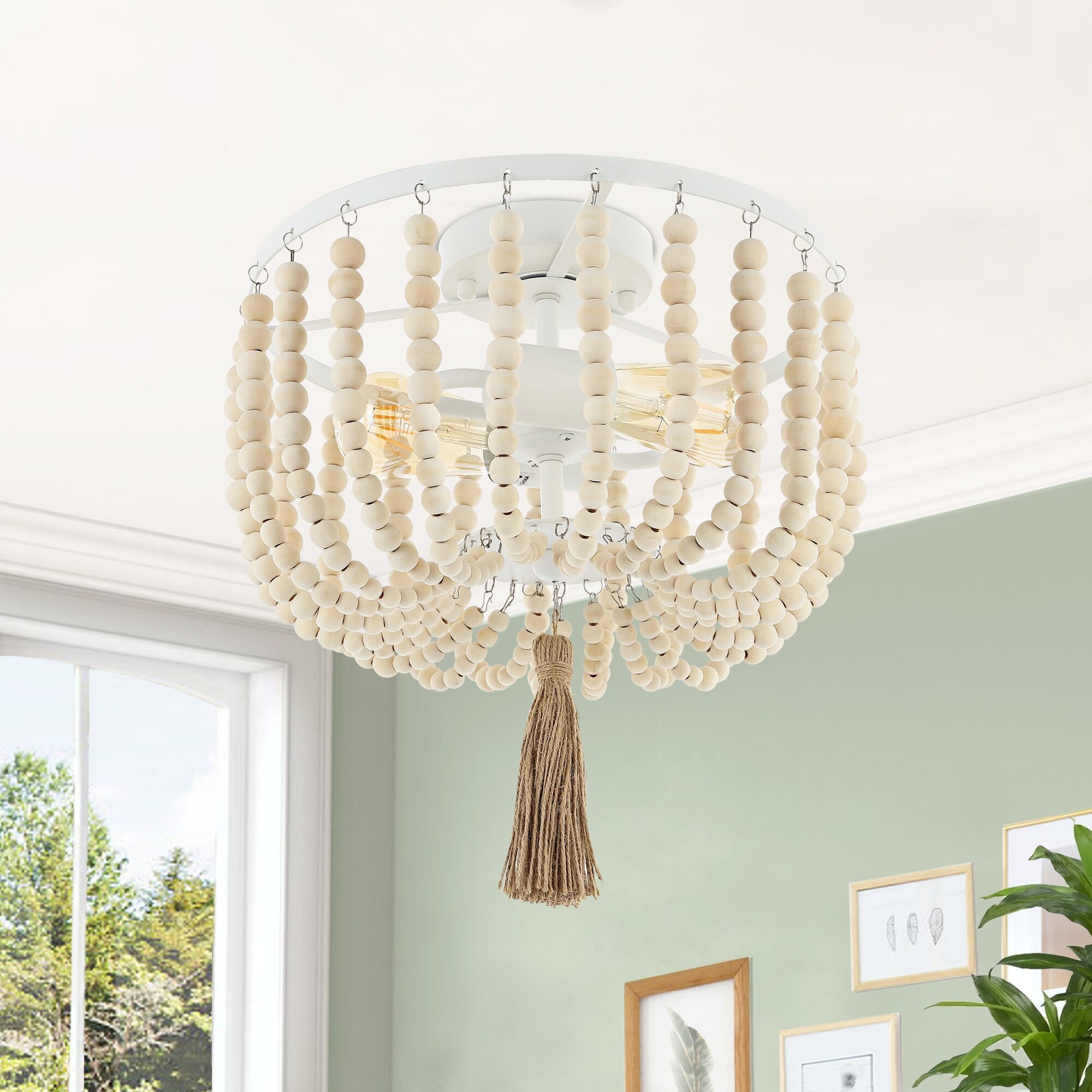 GetLedel 2-light Wood Beaded Flush Mount - White - Walmart.com