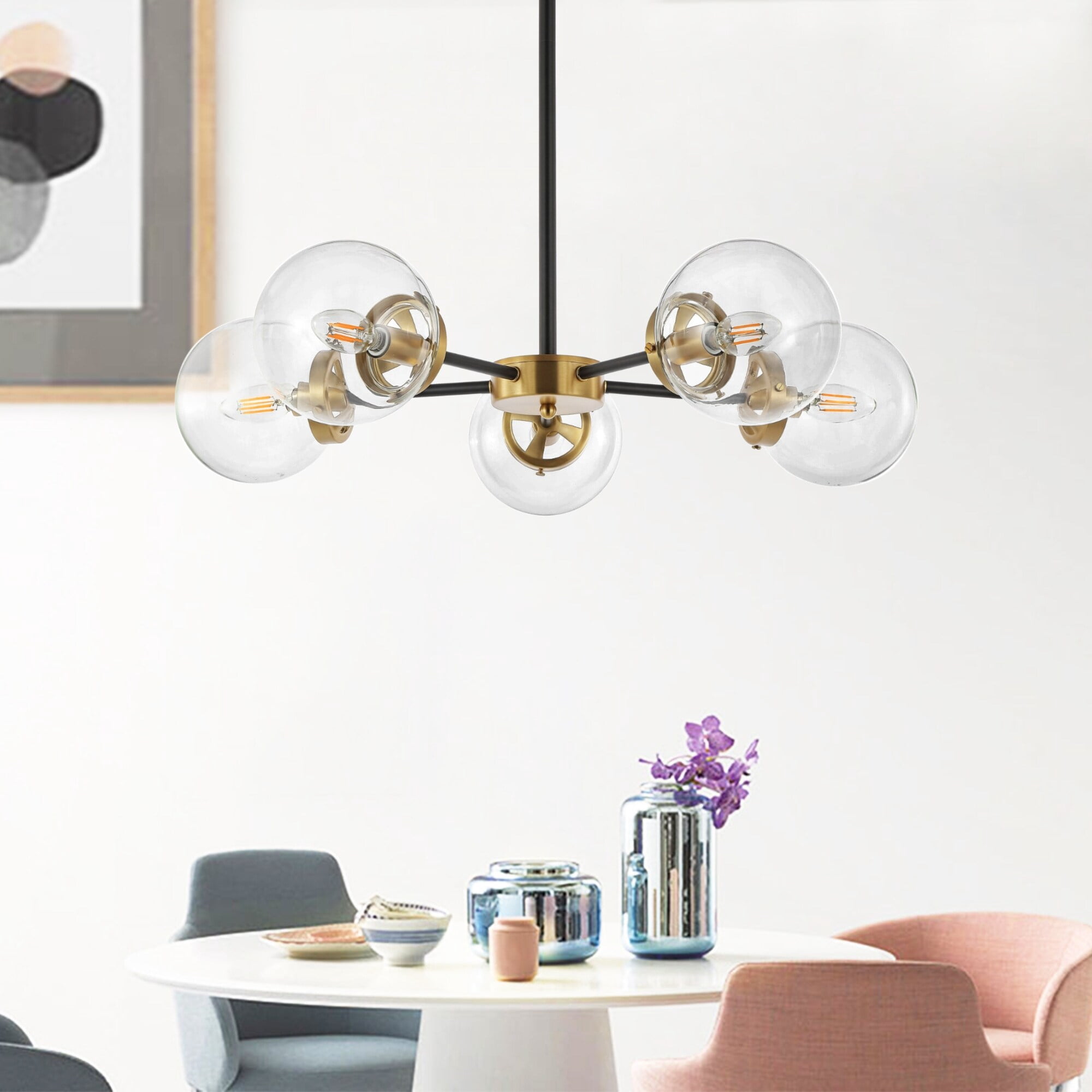 GetLedel 5-Light Modern Sputnik Sphere Chandelier with Glass Globe ...