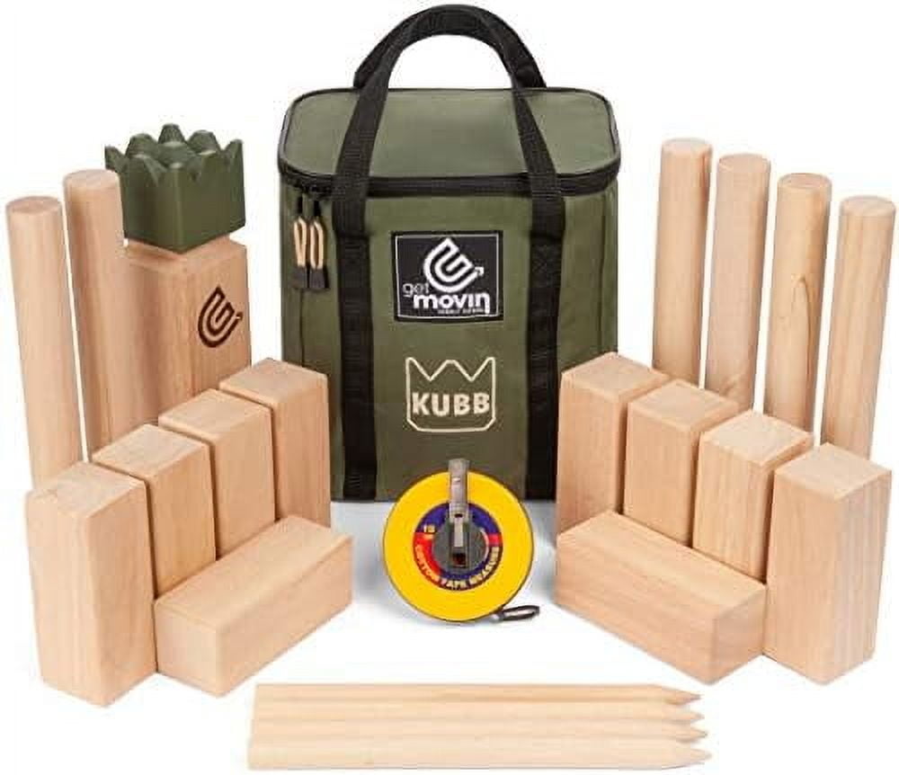 GetMovin' Sports Kubb Premium Rubberwood Set, Viking Chess Fun Outdoor Yard Game, Giant Board ...